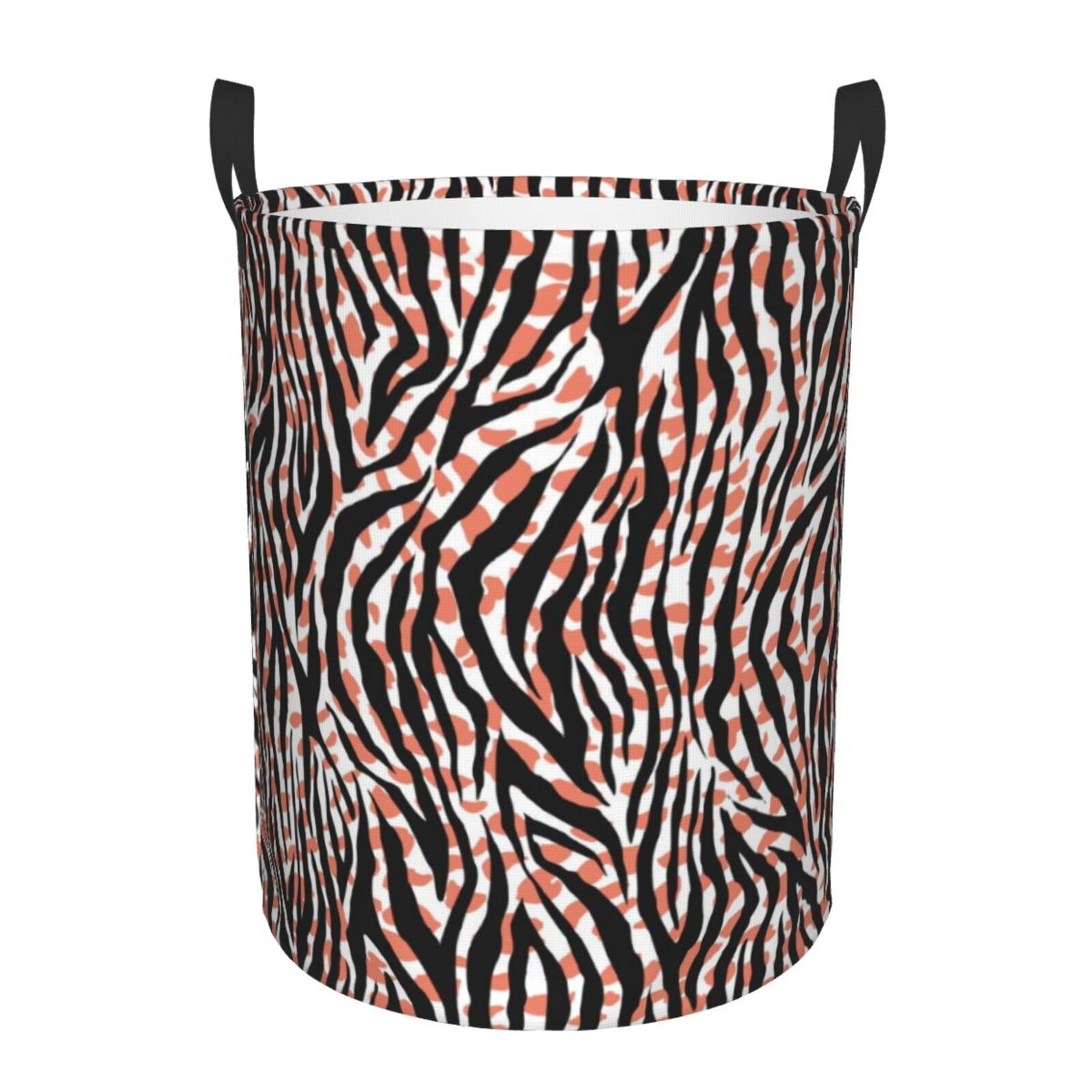 Round Laundry Basket Zebra Skin Leopard Print Laundry Hamper with ...