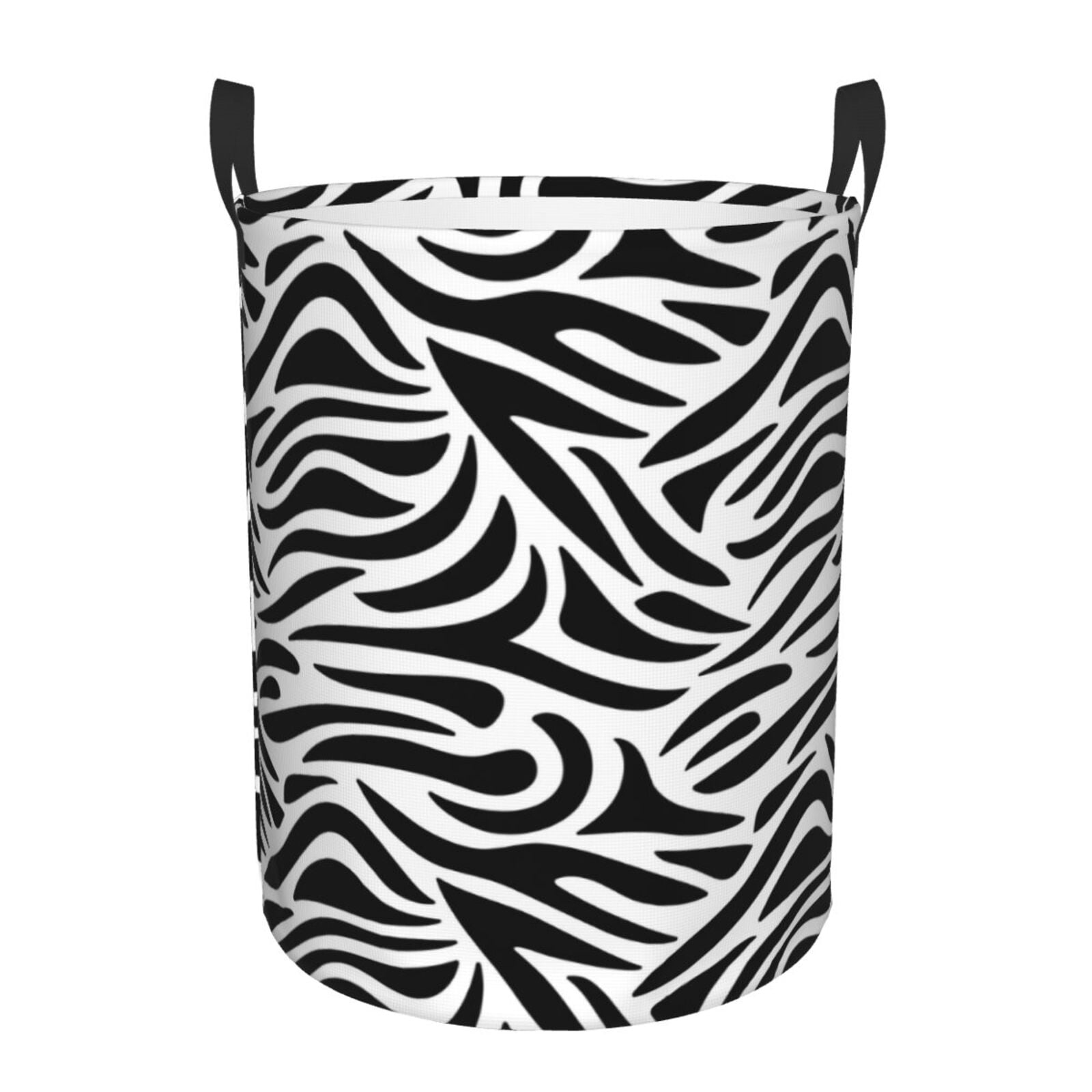Round Laundry Basket Zebra print black white cool Laundry Hamper with ...