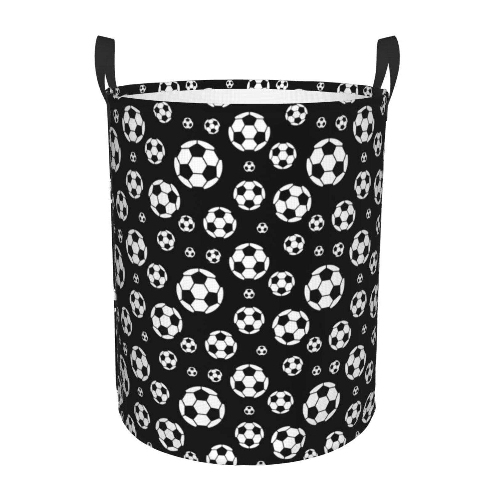 Round Laundry Basket black soccer ball Football Laundry Hamper with ...
