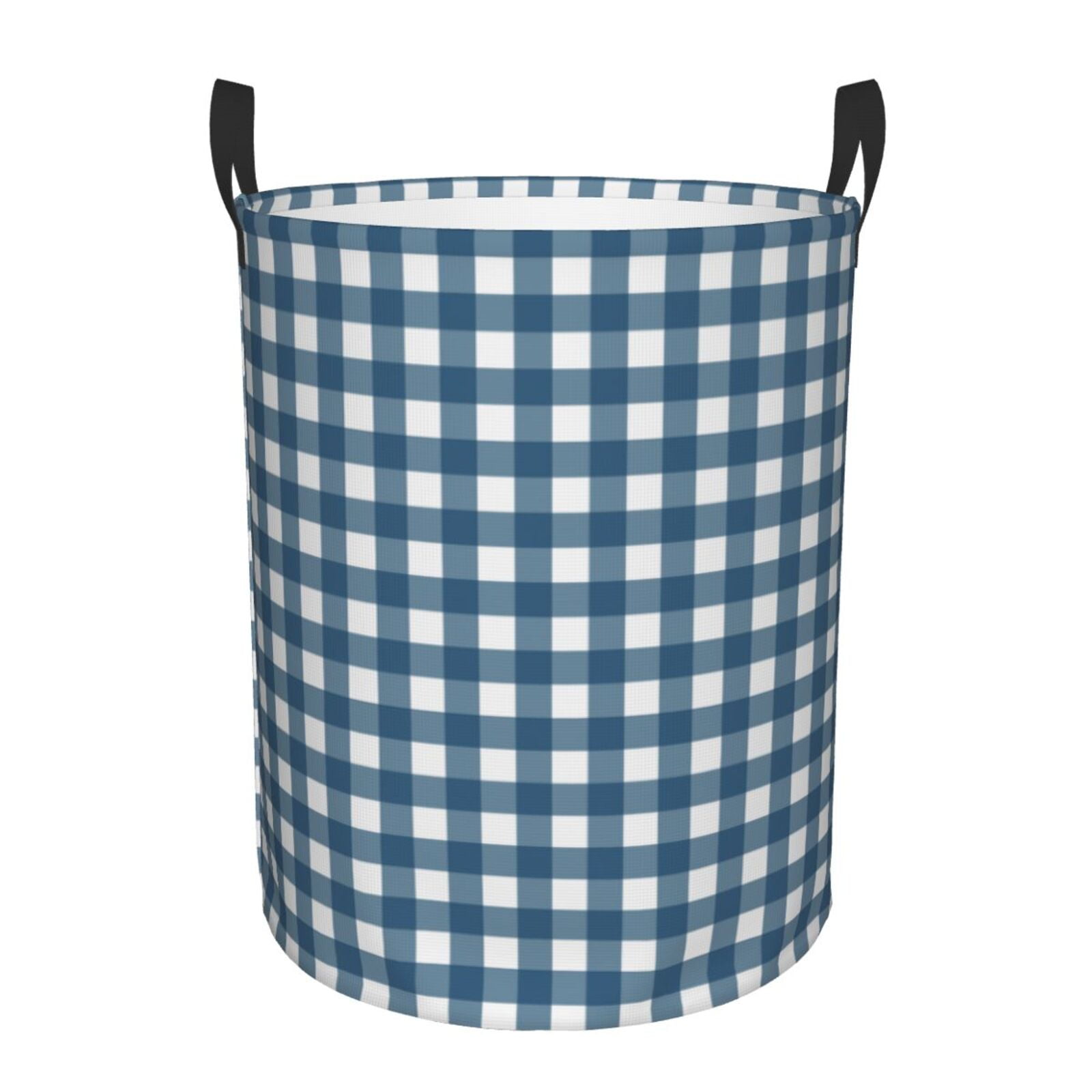 Round Laundry Basket blue gingham check plaid Laundry Hamper with ...