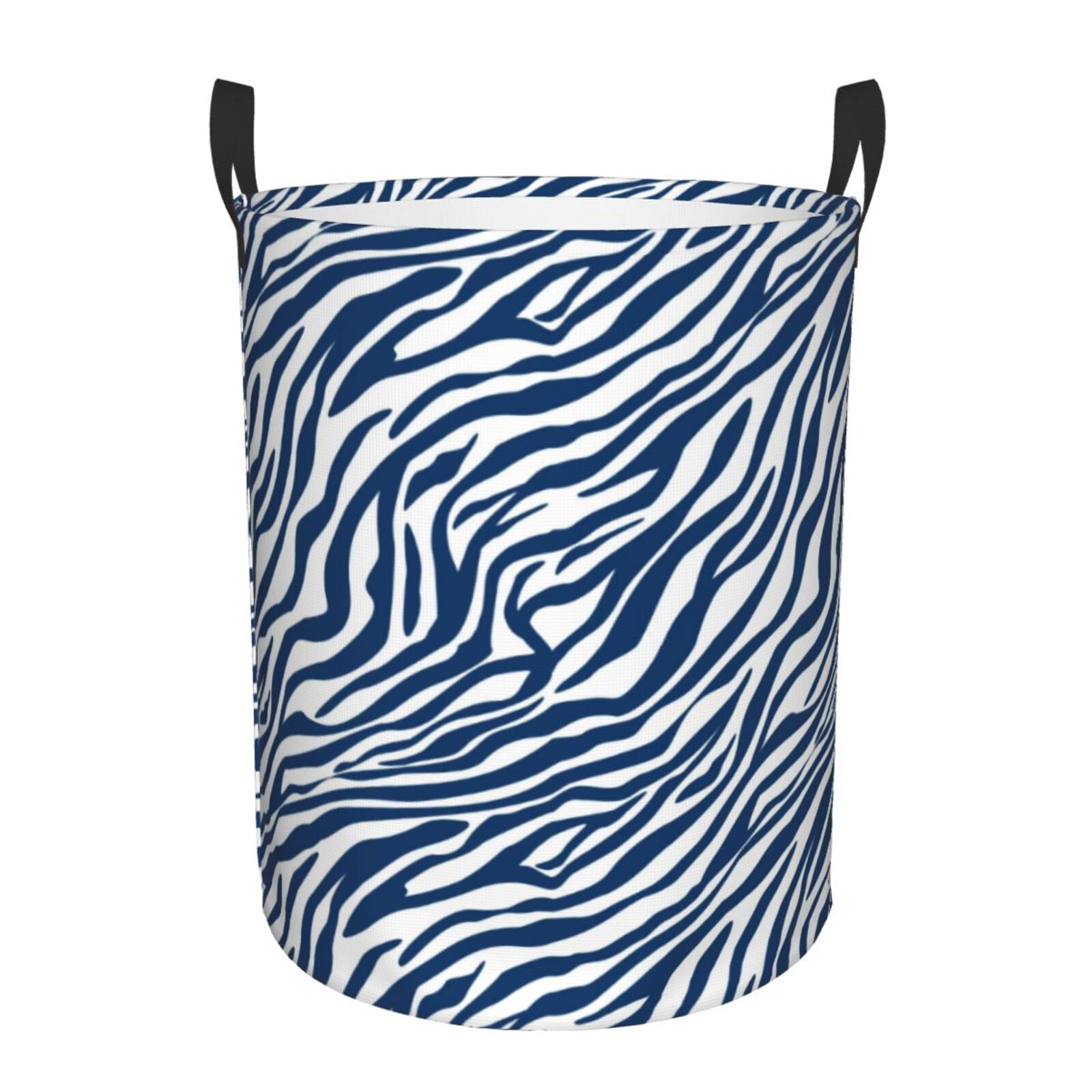 Round Laundry Basket blue white Zebra print Laundry Hamper with Handle ...