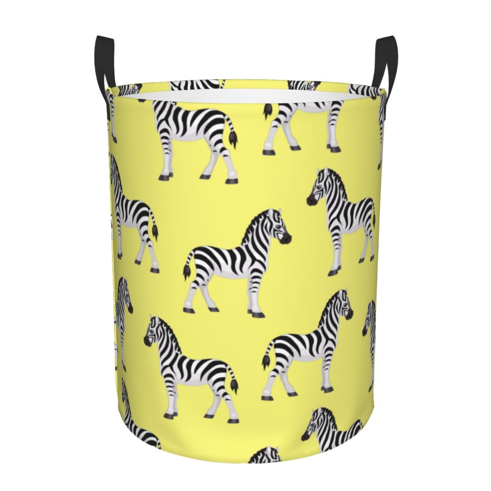Round Laundry Basket cute Zebra yellow Laundry Hamper with Handle ...