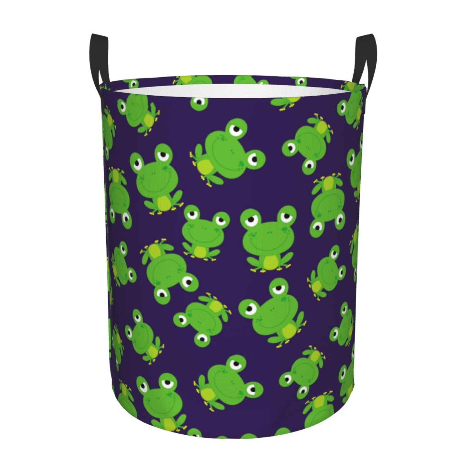 Round Laundry Basket cute frog funny navyblue Laundry Hamper with ...