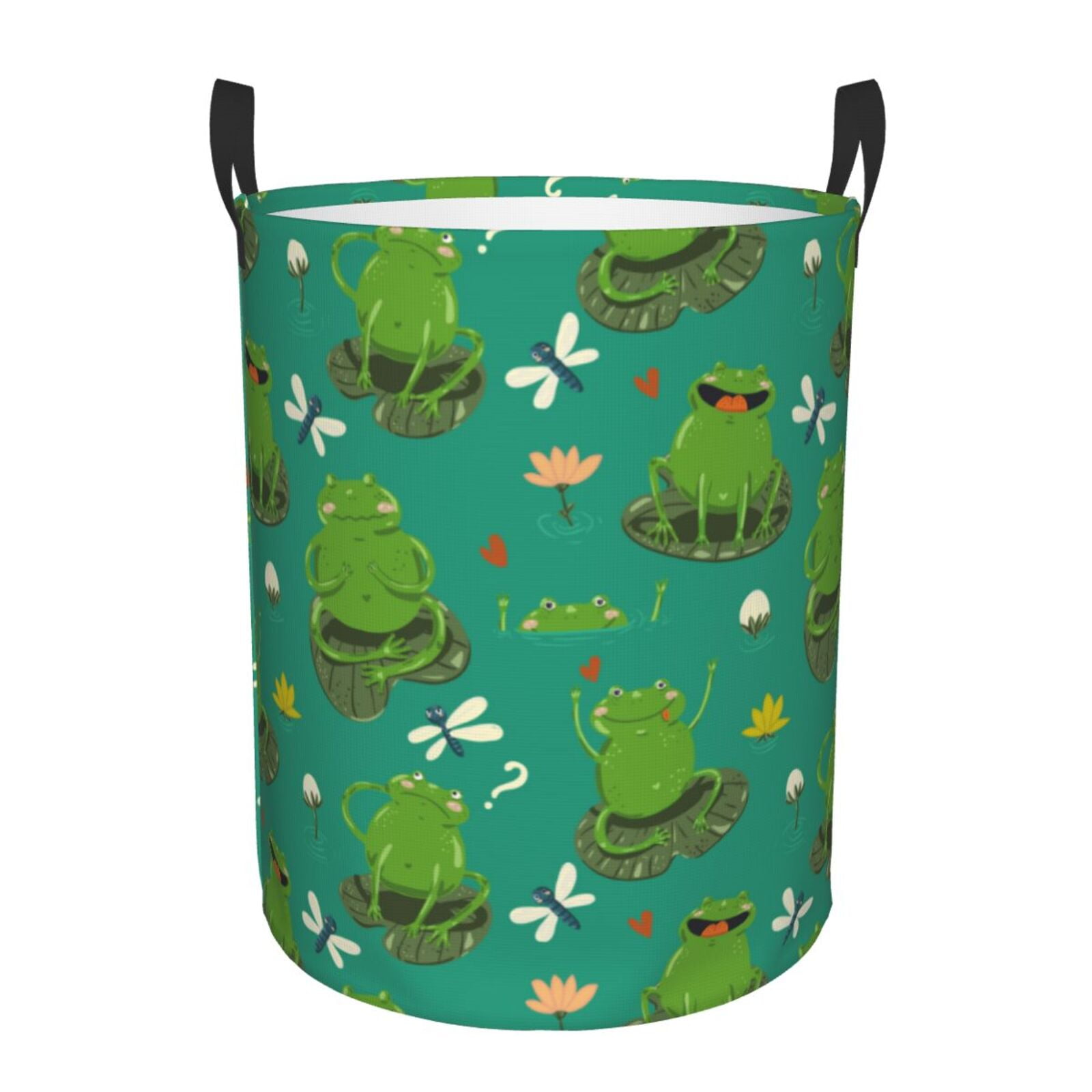Round Laundry Basket cute frogs dragonfly Lily green Laundry Hamper ...