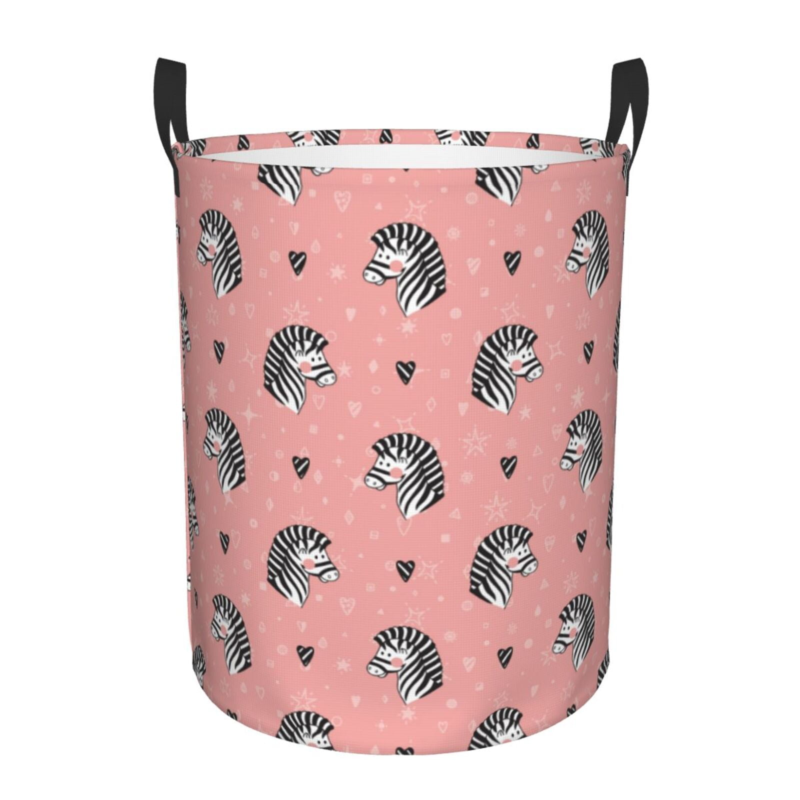 Round Laundry Basket doodle Cute Zebra Hearts pink Laundry Hamper with ...