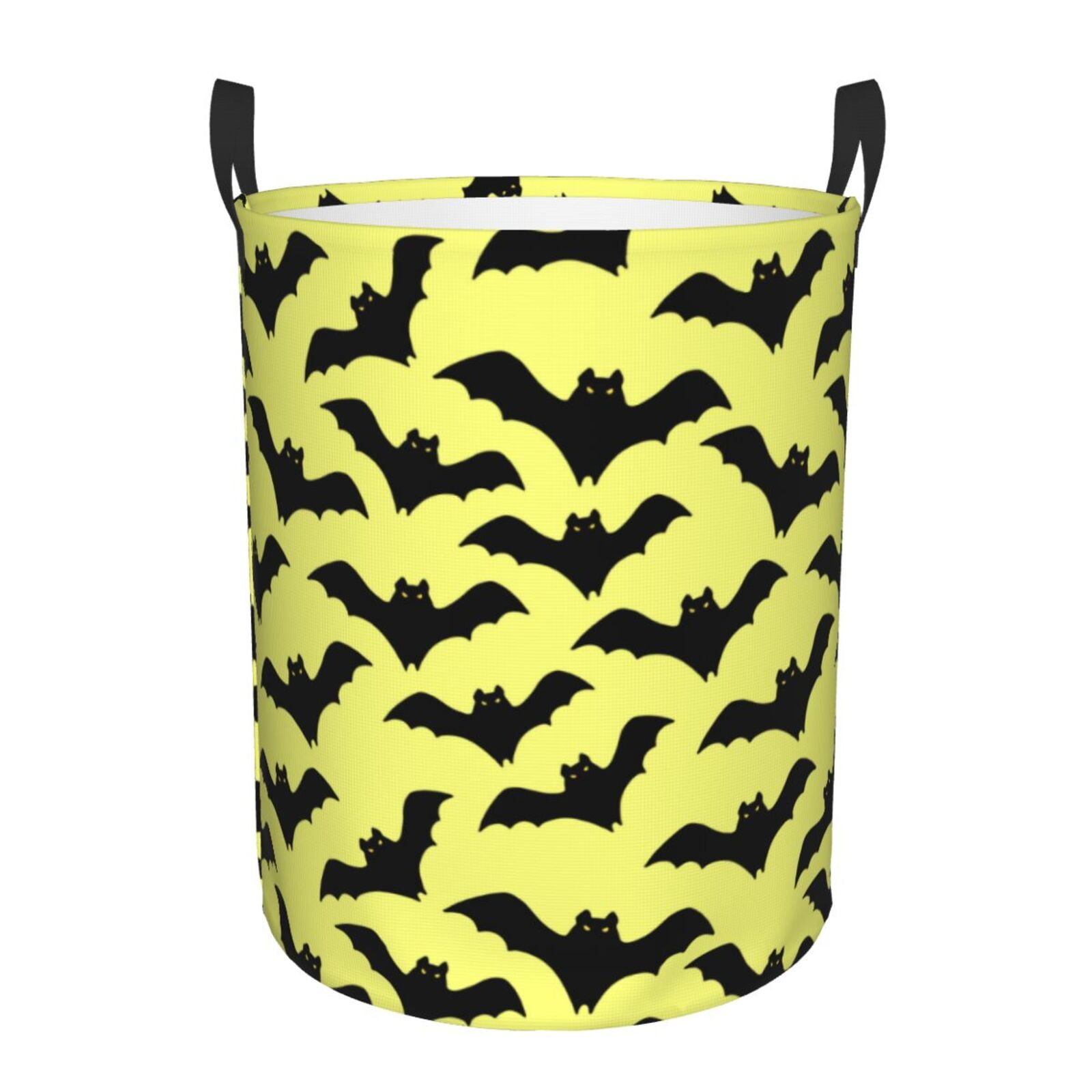 Round Laundry Basket funny cartoon bats Halloween yellow Laundry Hamper ...