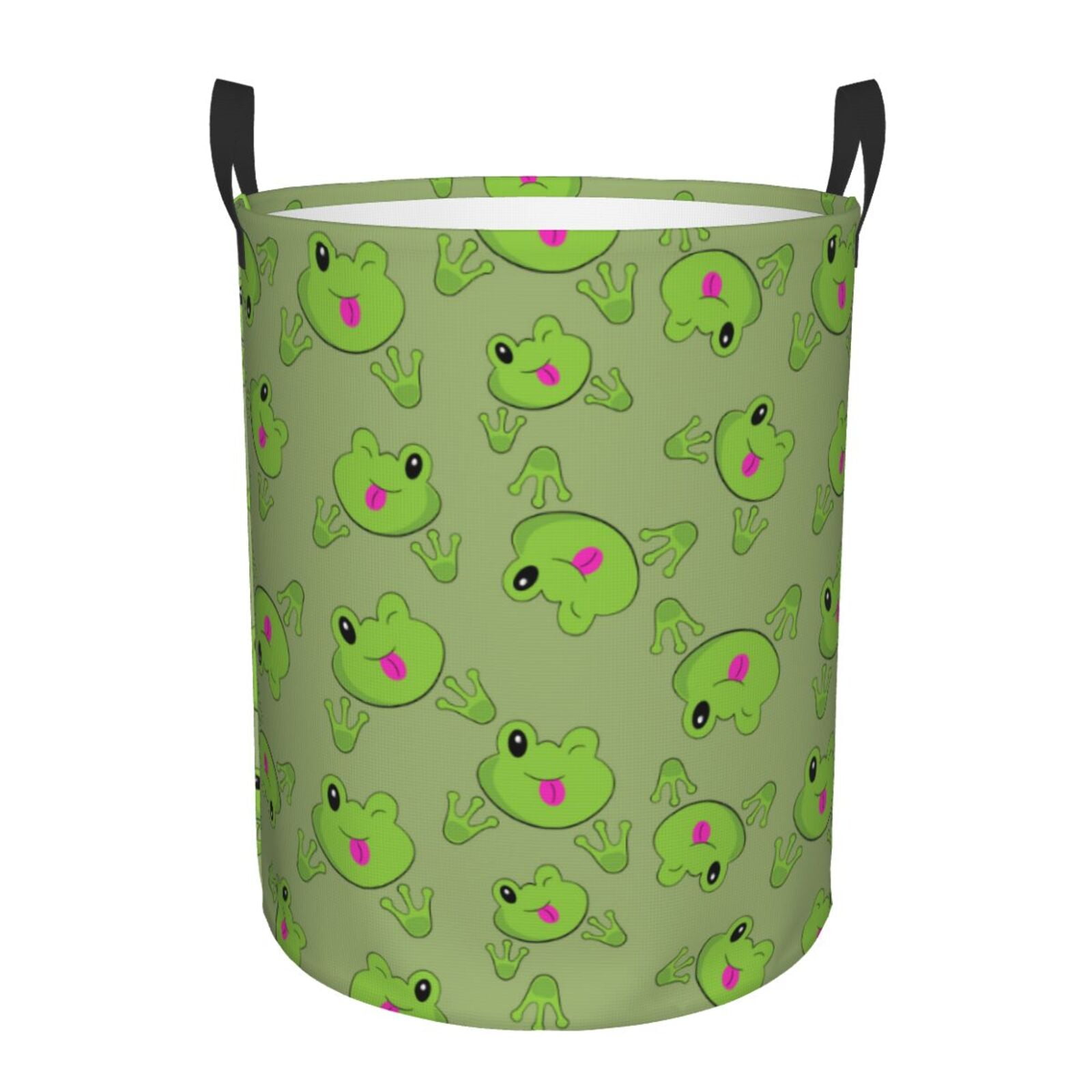 Round Laundry Basket funny frogs green cute Laundry Hamper with Handle ...