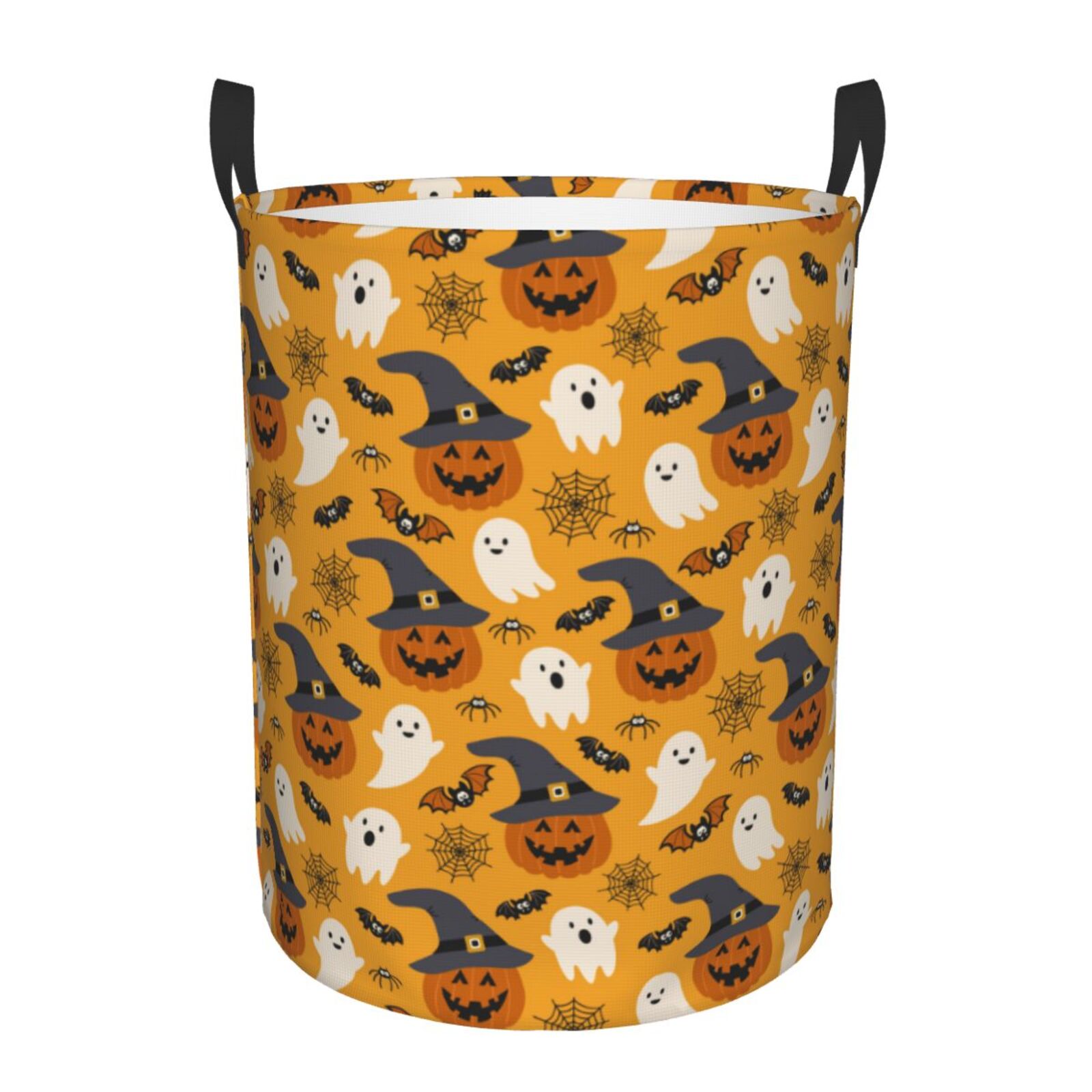 Round Laundry Basket halloween pumpkin spider web ghost Laundry Hamper ...