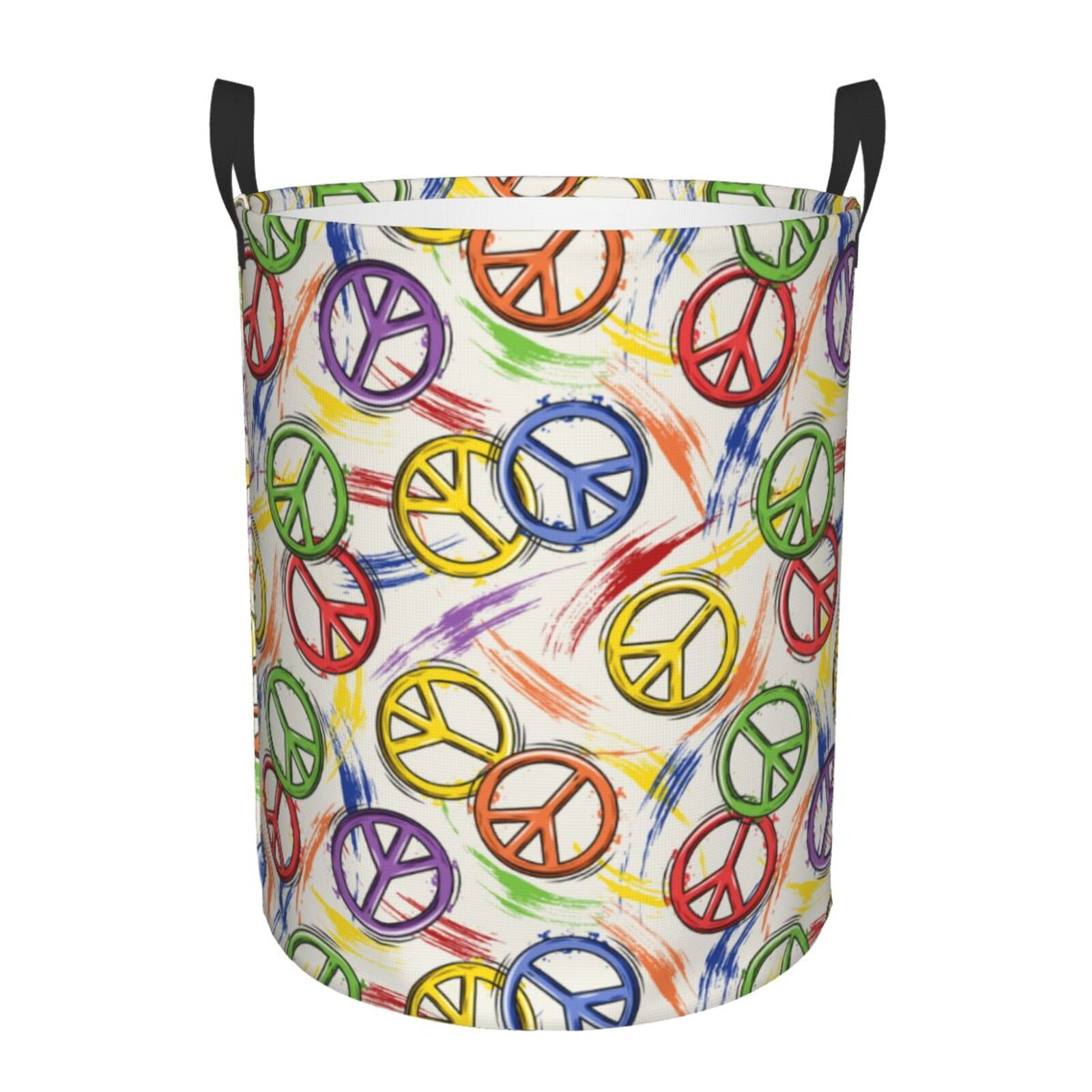 Round Laundry Basket peace sign hippie style Laundry Hamper with Handle ...