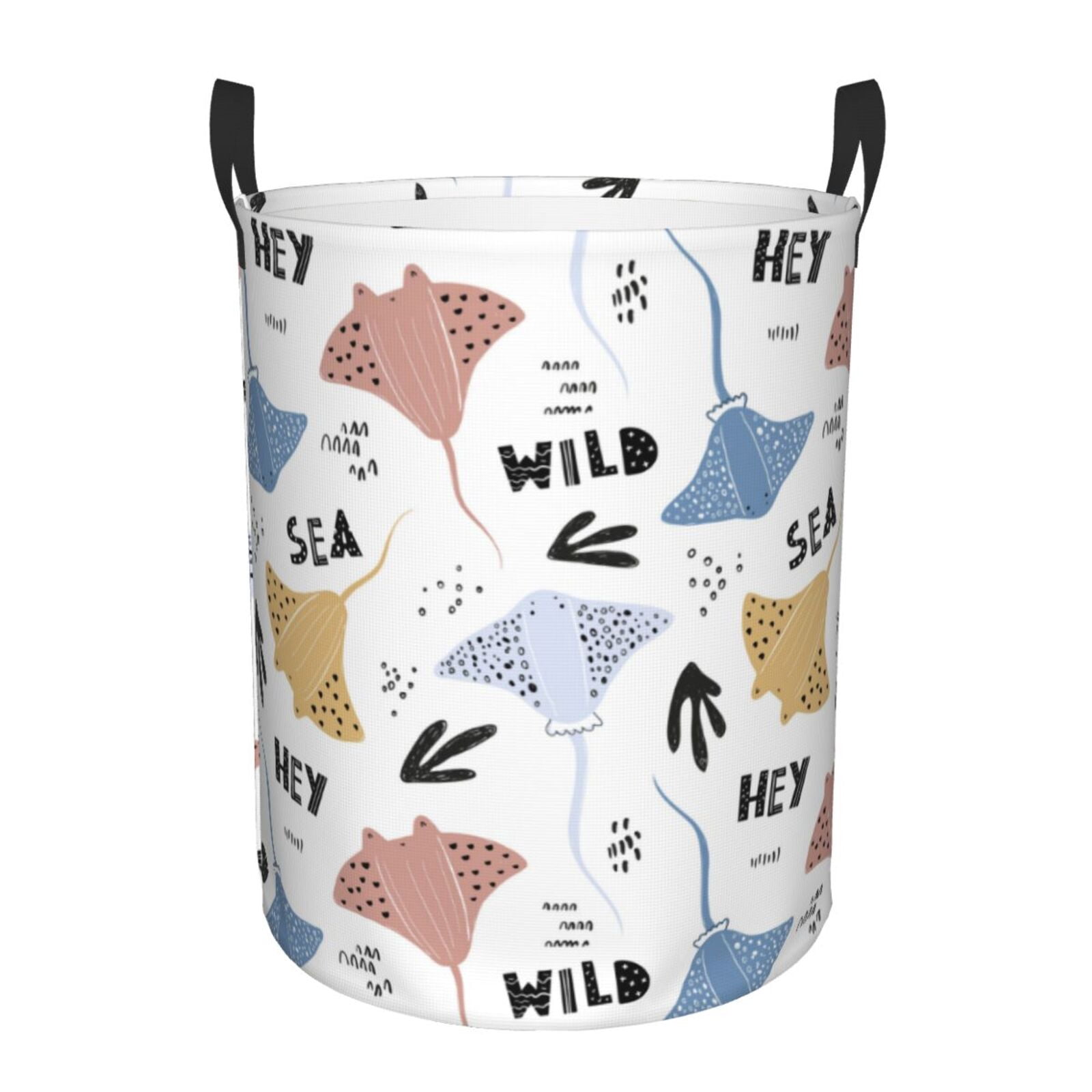 Round Laundry Basket stingrays scandinavian style cute Laundry Hamper ...