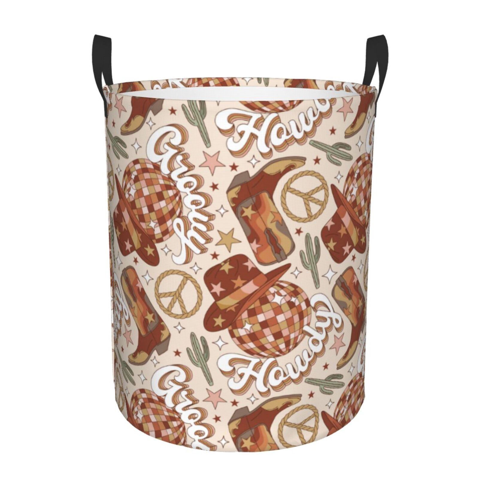 Round Laundry Basket western disco cowboy hat boots retro Laundry ...