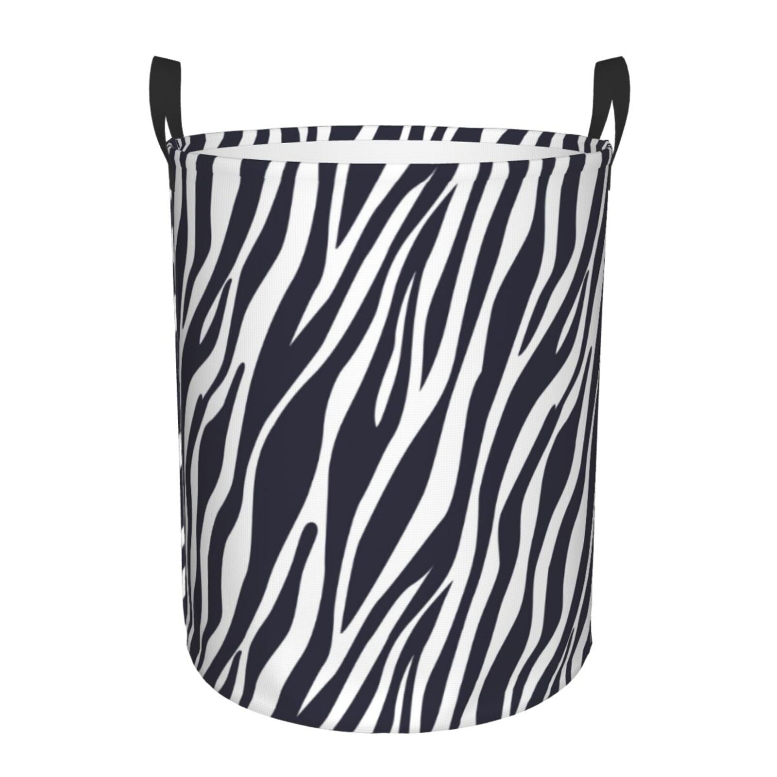 Round Laundry Basket zebra print black white print Laundry Hamper with ...