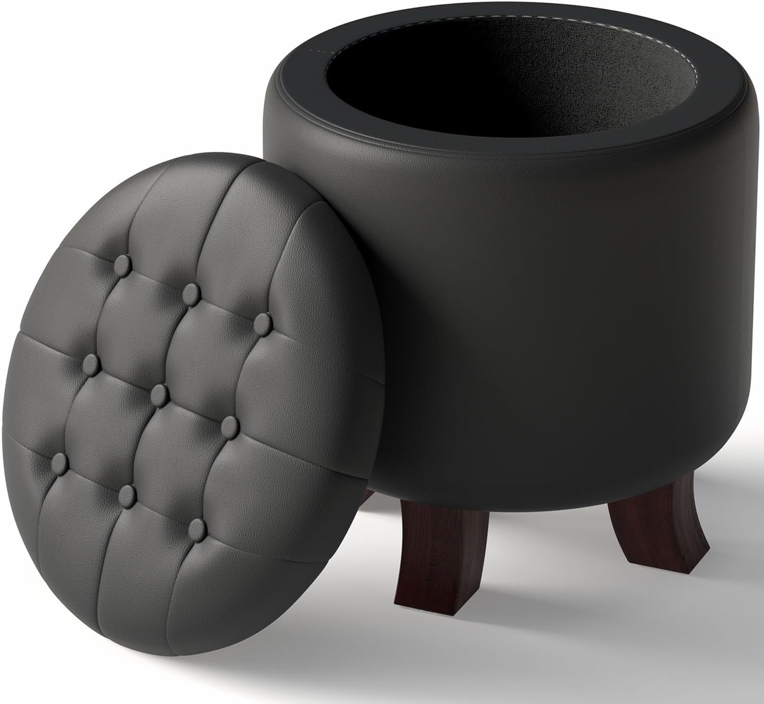 Round Leather Foot Rest Stool, Upholstered Small Ottoman Chair with ...
