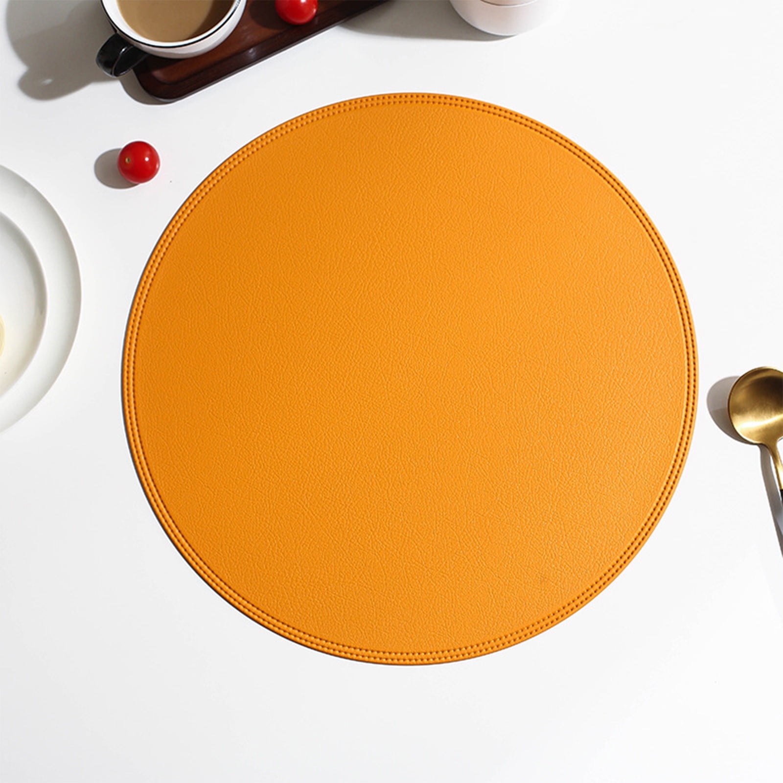 Round Leather Placemat - Solid Colour Faux Leather Placemats,Coffee ...