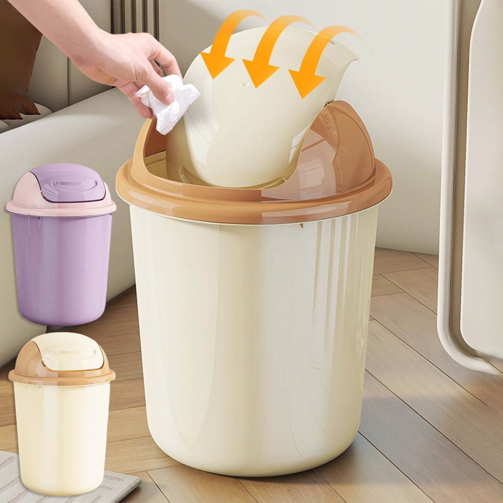 Round Lidded Trash Can - Keeps Home & Office Spaces Tidy, Odor-Control ...