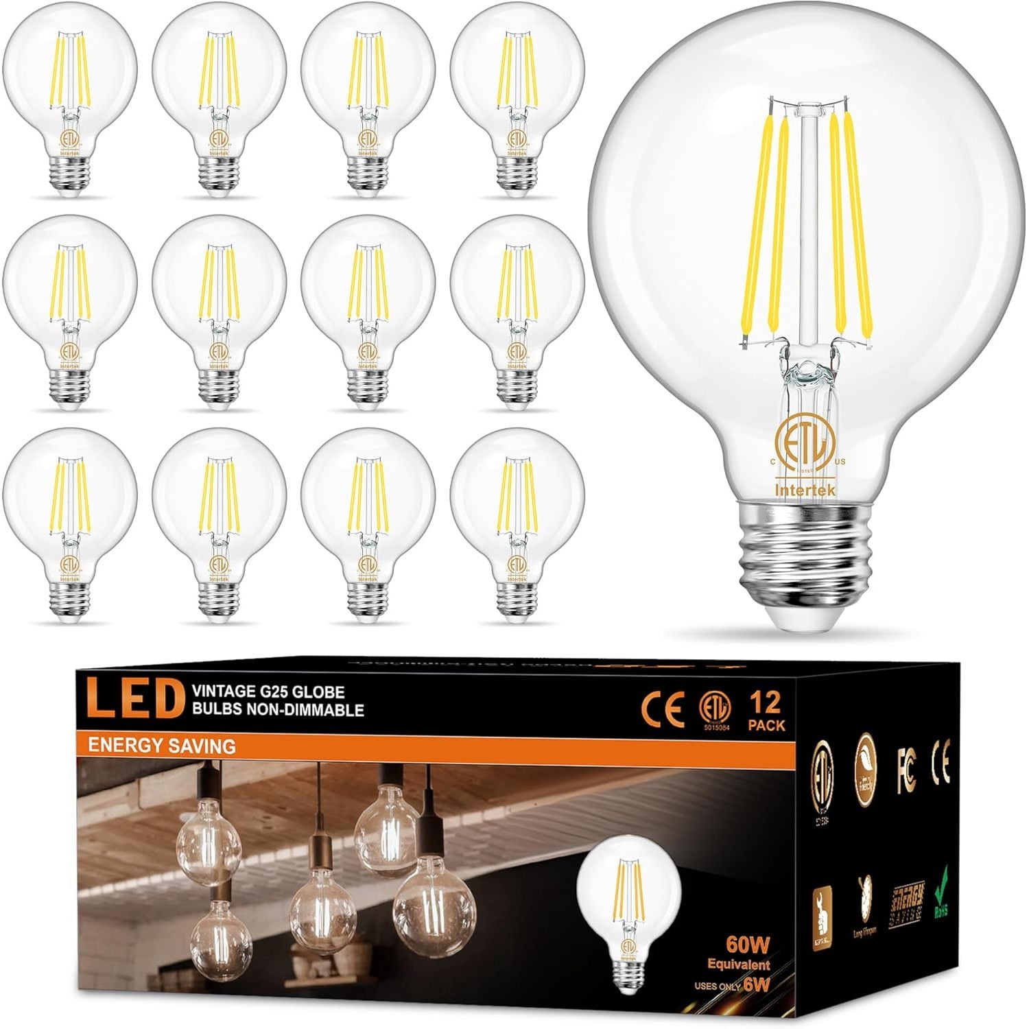 Round Light Bulbs for Bathroom 5000K Daylight, E26 Base G25 LED Globe ...