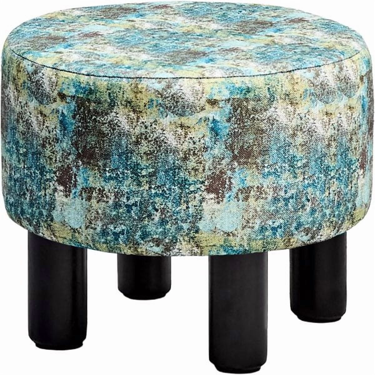 Round Linen Ottoman Foot Stool, Padded Footrest with Non-Skid Pine Legs ...