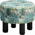Round Linen Ottoman Foot Stool, Padded Footrest with Non-Skid Pine Legs ...