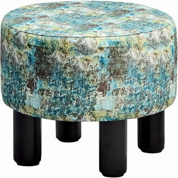 Round Linen Ottoman Foot Stool, Padded Footrest with Non-Skid Pine Legs ...