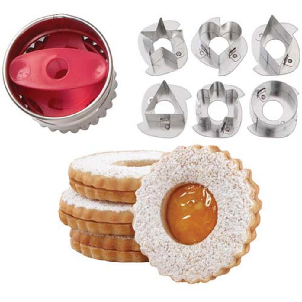 Round Linzer Biscuit Cookie Cutter Set with Interchangeable Center ...