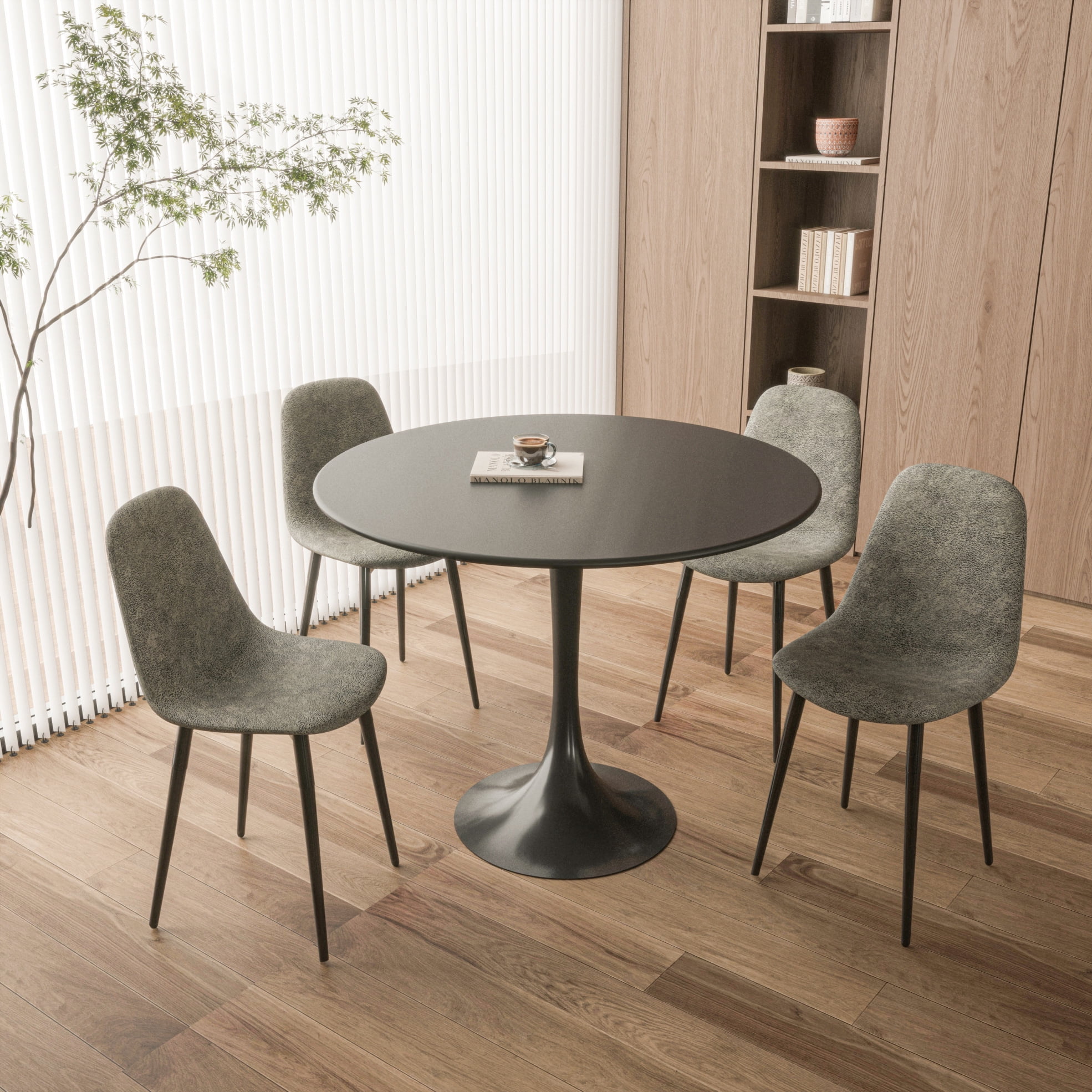 Round MDF Dining Table Set, 32 Inches Mid-Century Kitchen Tulip Table ...