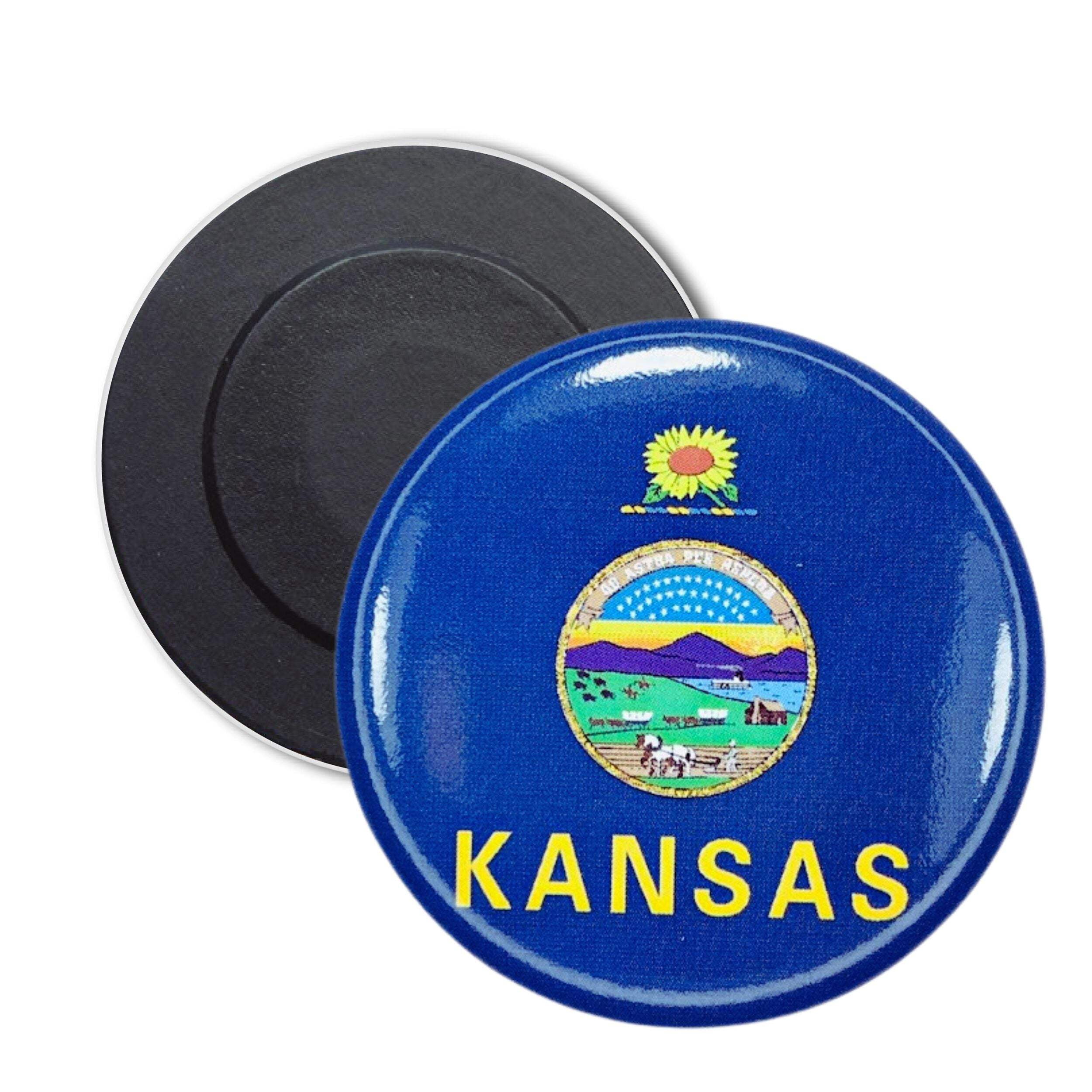Round Magnet - State Flag Kansas - USA | Refrigerator Locker Decor ...
