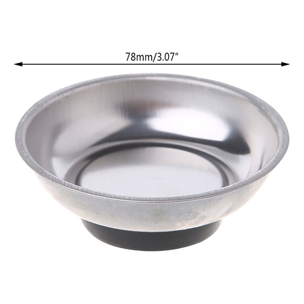 Round Magnetic Parts Tray Bowl Dish Stainless Steel Garage Holder Tool ...