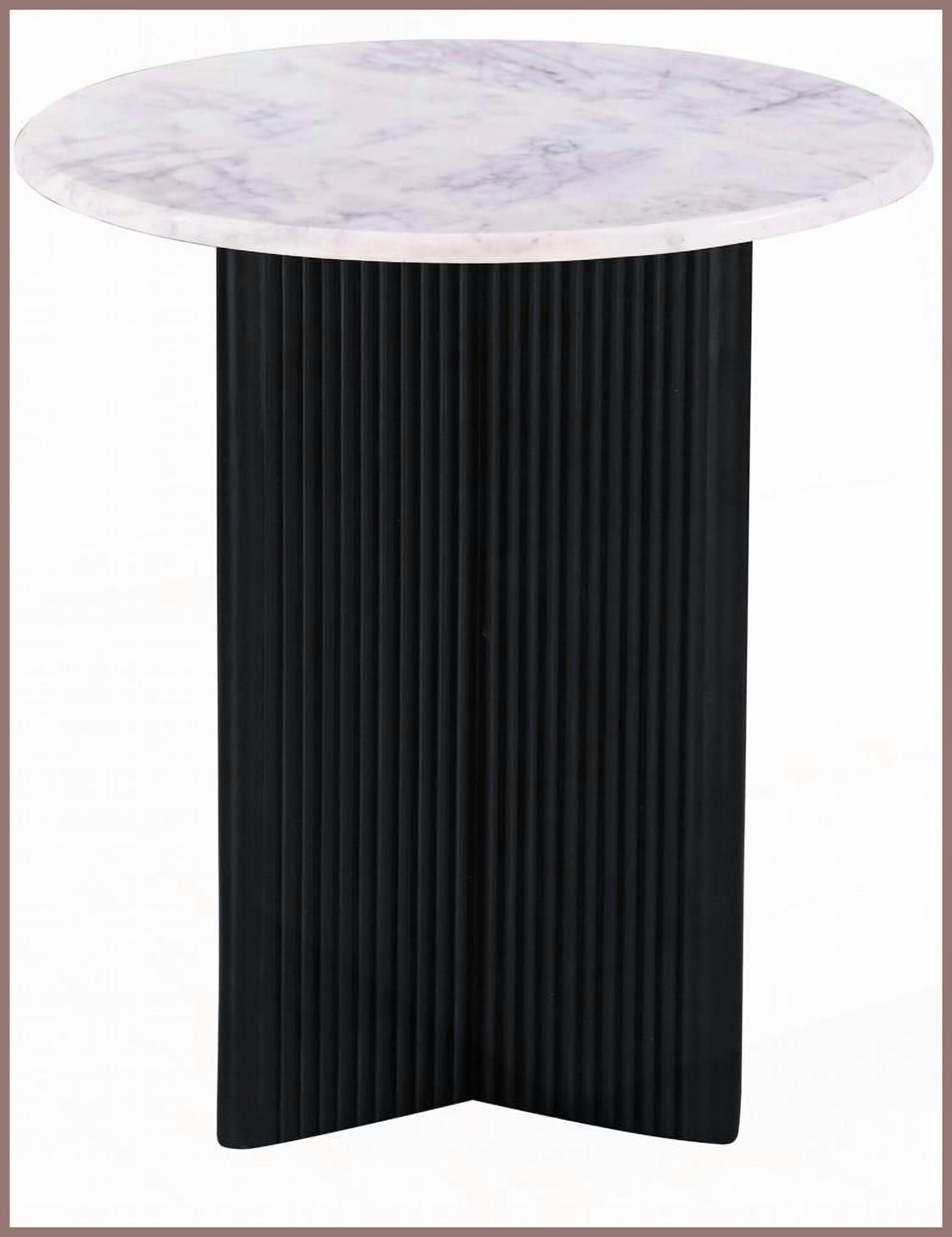 Round Marble Coffee Table with Black Mango Wood Base - Space-Saving for ...