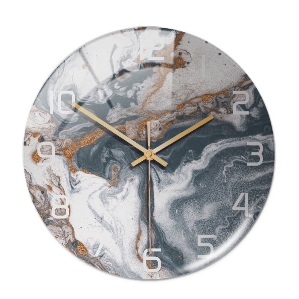 Round Marble Wall Clock Three-dimensional Clock Decorations Living Room ...