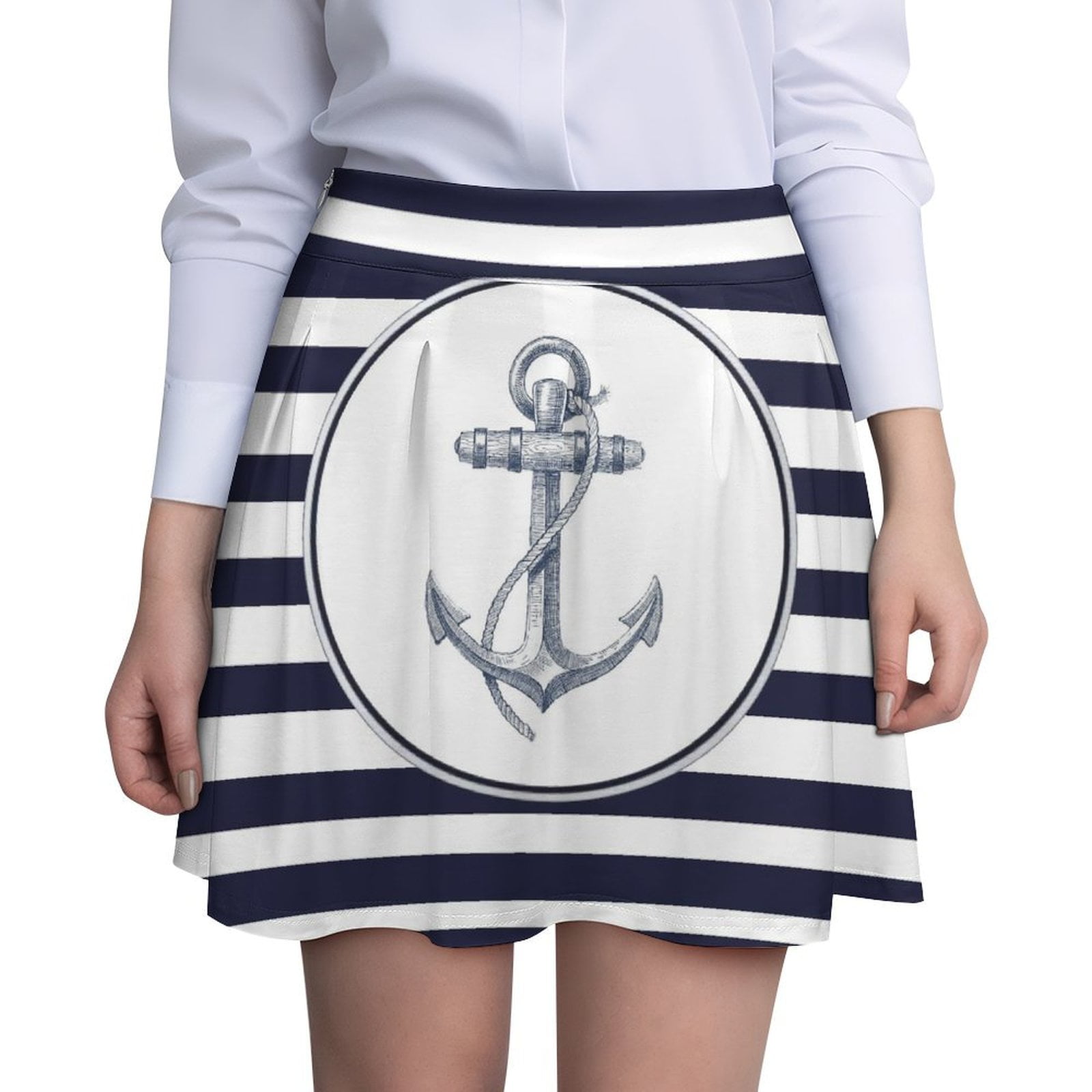 Round Marine Emblem With Anchor Women's Casual Mini Skirt Invisible ...