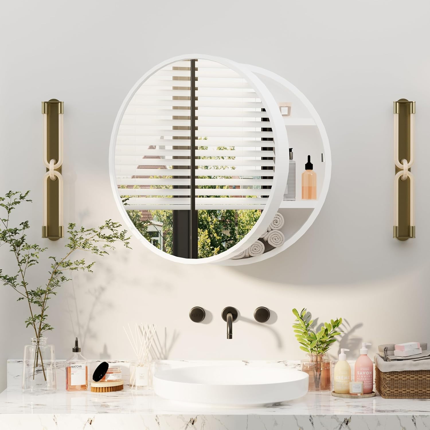 Round Medicine Cabinet Mirror, Bathroom Mirror Wall Cabinet with ...