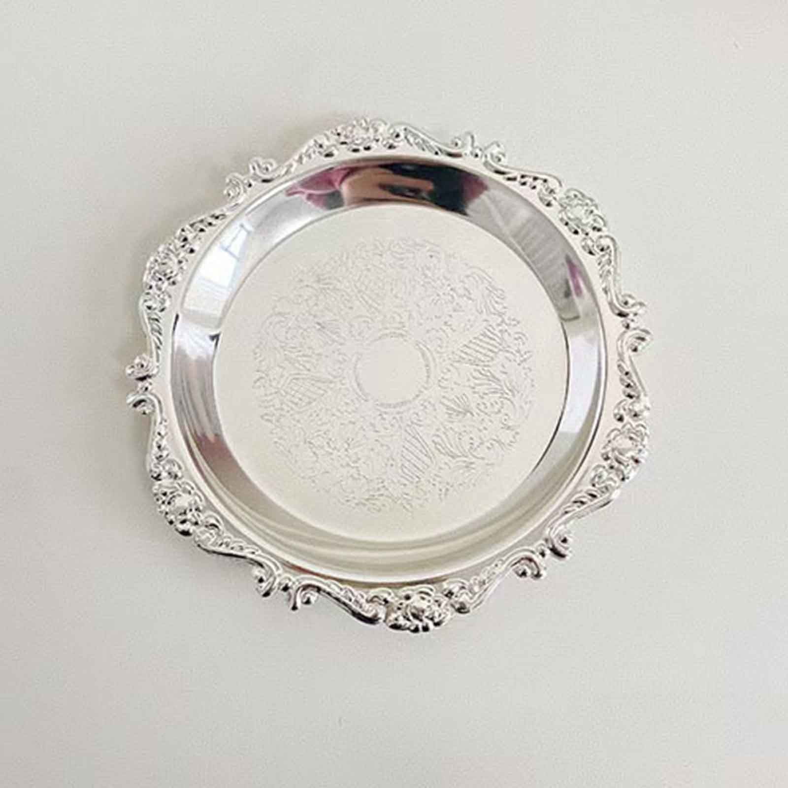 Round Metal Decorative Tray Gold Serving Plates For Coffee Table Snacks ...