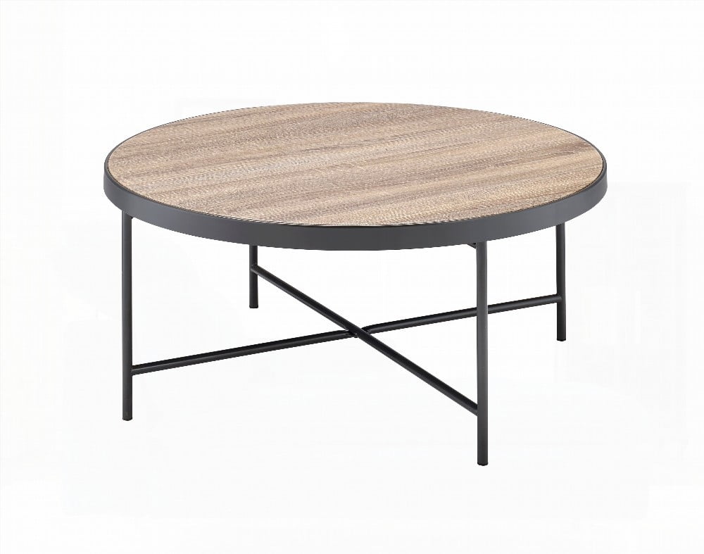 Round Metal Finish Coffee Table for Living Room - 1pc with Crossbar ...