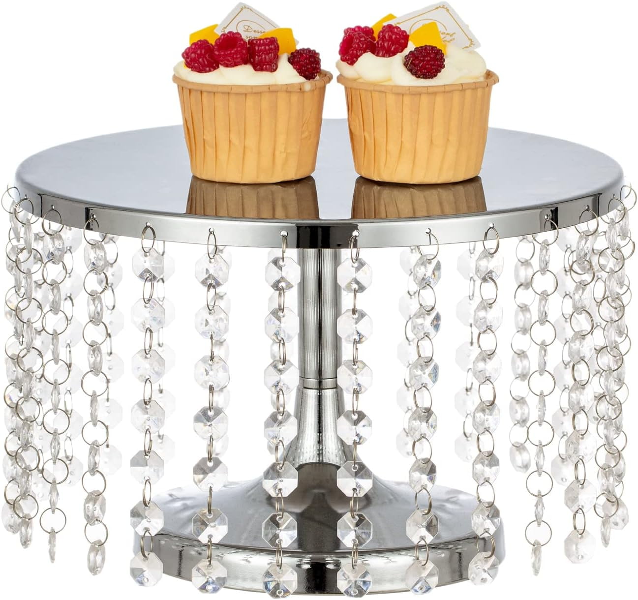 Round Metal Mirrored Cake Stand with Crystal Beads, Silver Wedding ...