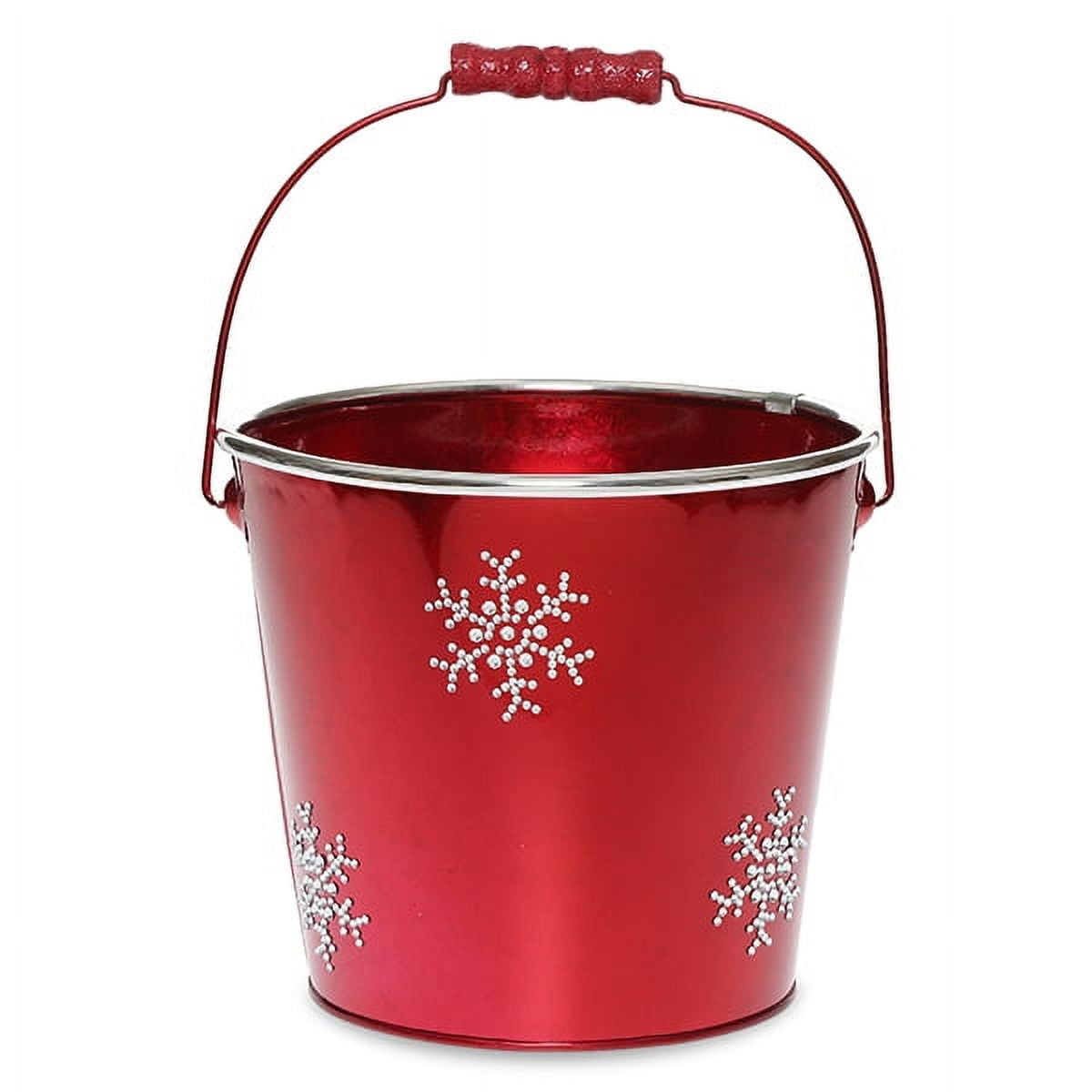 Round Metal Pail Med - Holiday Rhinestone Snowflakes 6in - Walmart.com