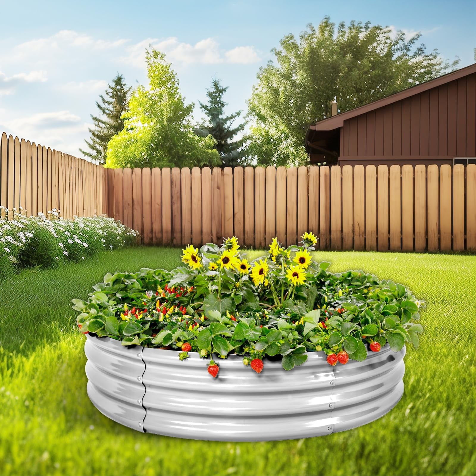 Round Metal Raised Garden Bed, 23.6-inch Diameter Planter Box for ...