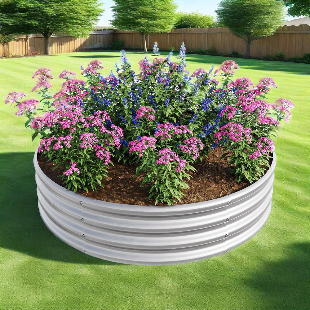 Round Metal Raised Garden Bed - 47.24" Diameter x 11.4" Tall Outdoor ...