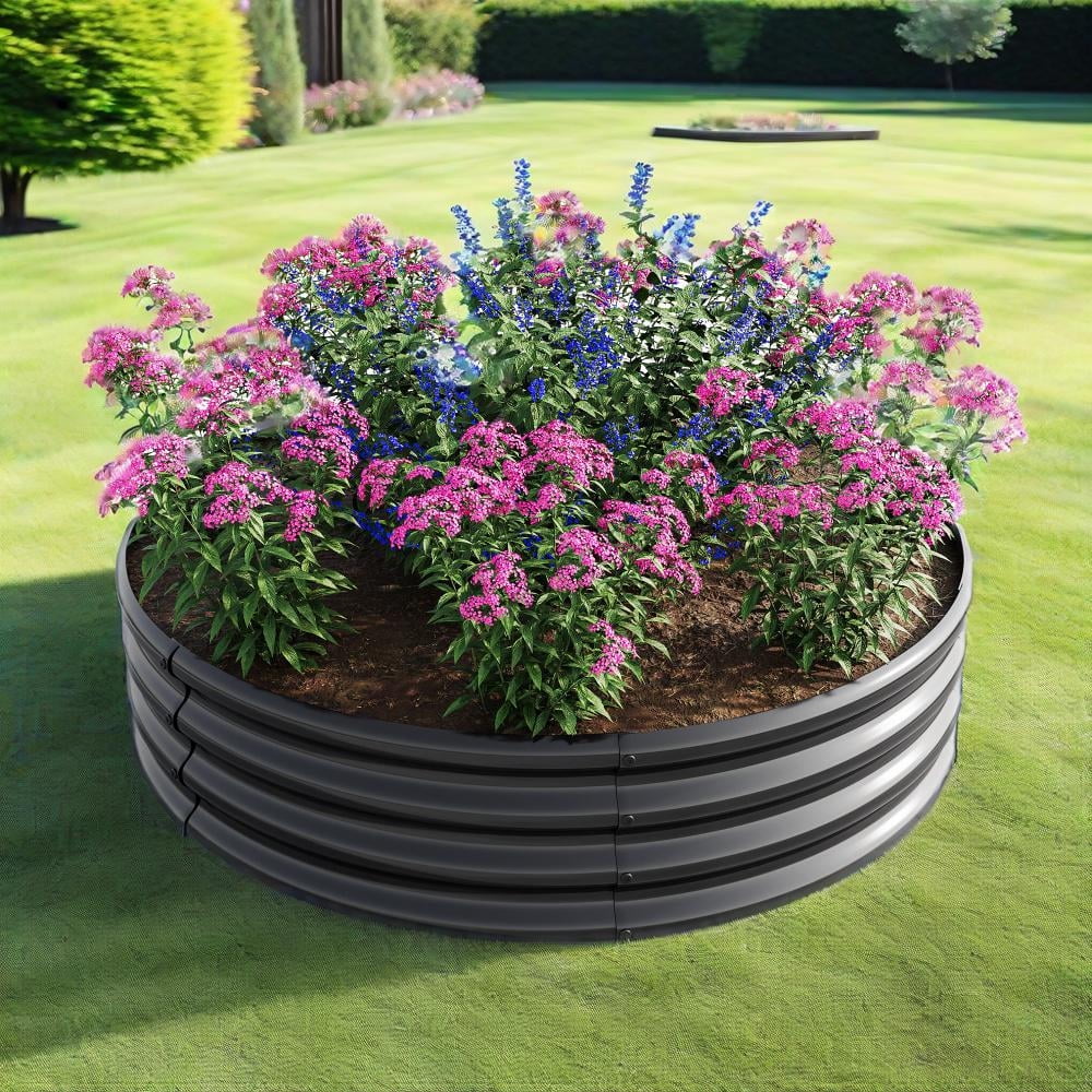 Round Metal Raised Garden Bed - 47.24" Diameter x 11.4" Tall Outdoor ...