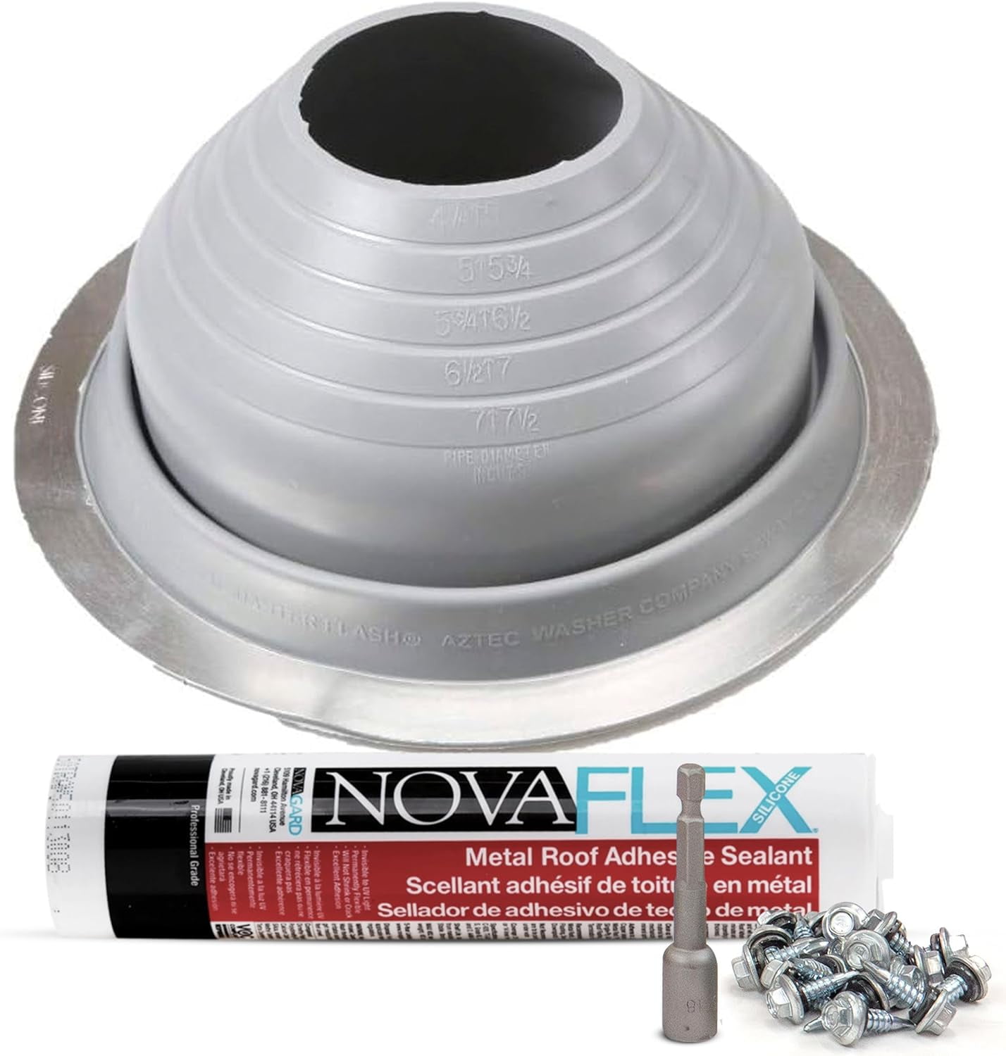 Round Metal Roof Pipe Flashing Boot Kit - Fits 4-1/4" - 7-1/2" Pipe OD ...