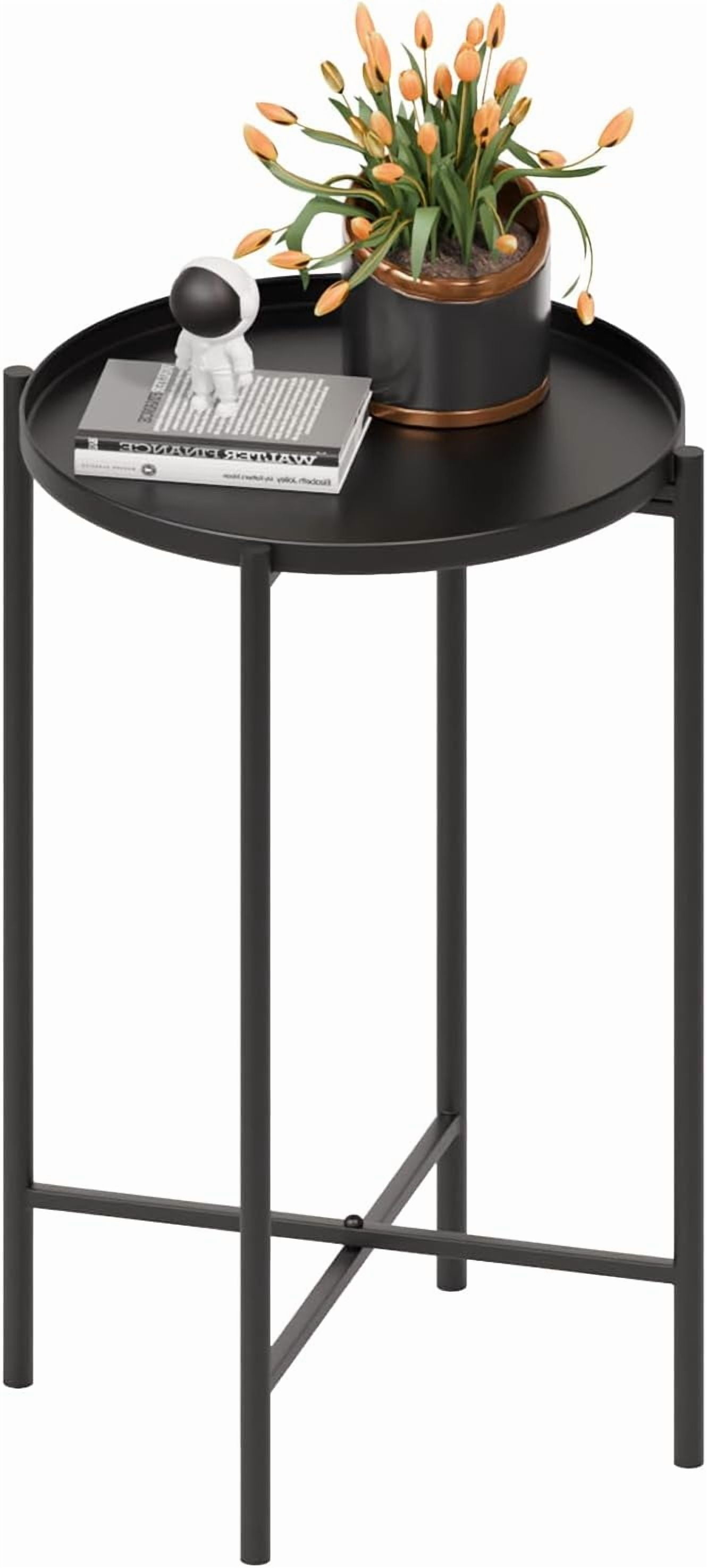 Round Metal Side Table with Removable Tray, Outdoor Patio Coffee Table ...