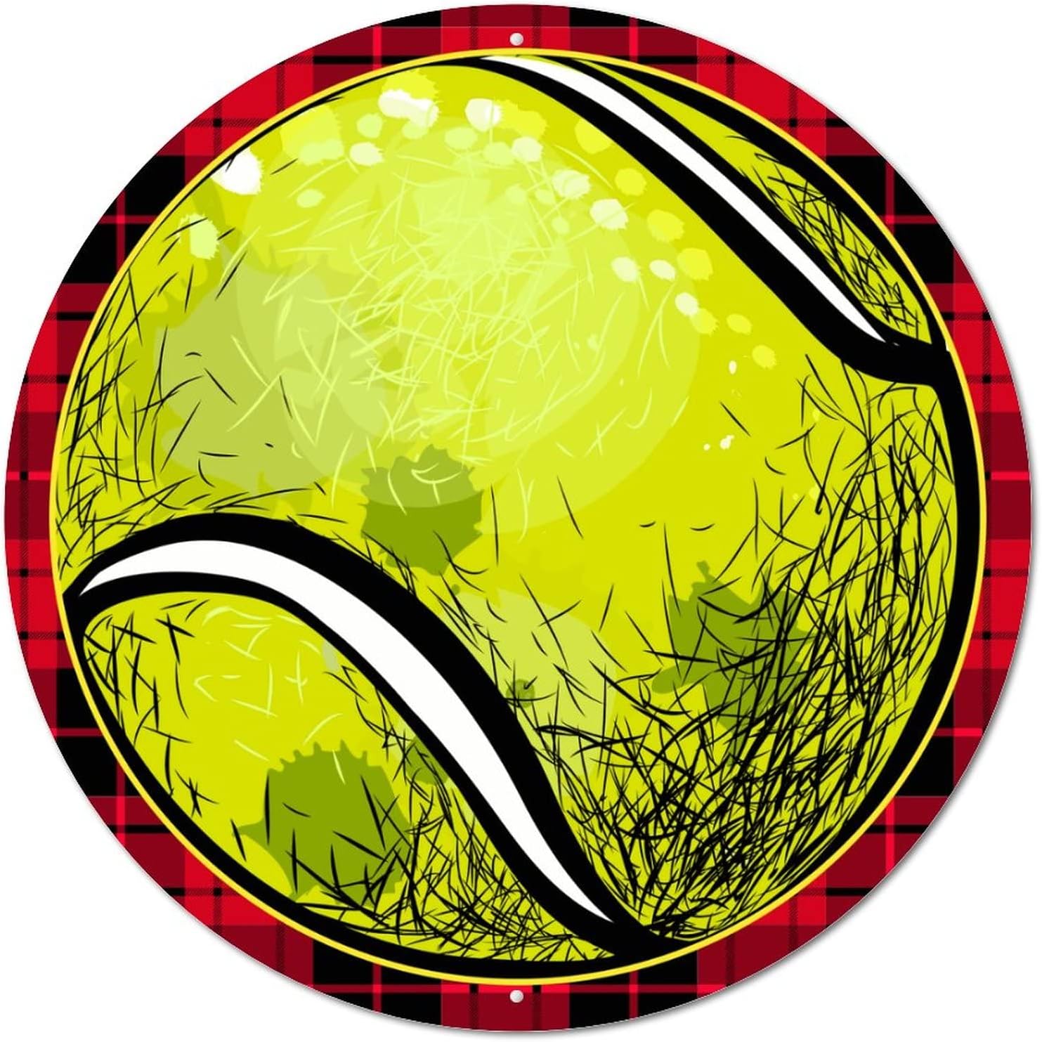 Round Metal Sign Buffalo Plaid Sport Tennis Ball Distressed Room Room ...