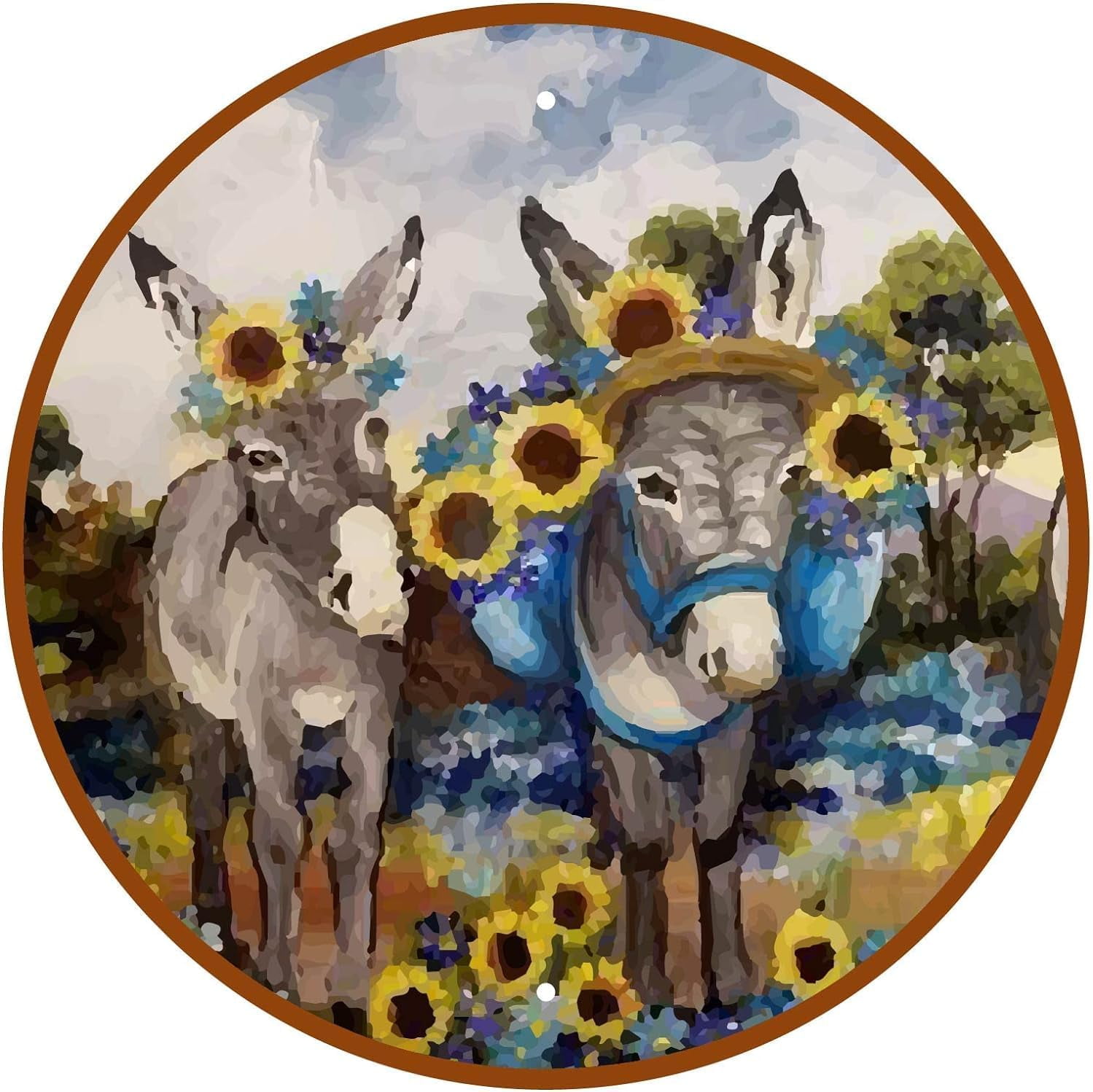 Round Metal Signs Sunflower Donkey Vintage Retro Tin Sign 12inch Wall ...