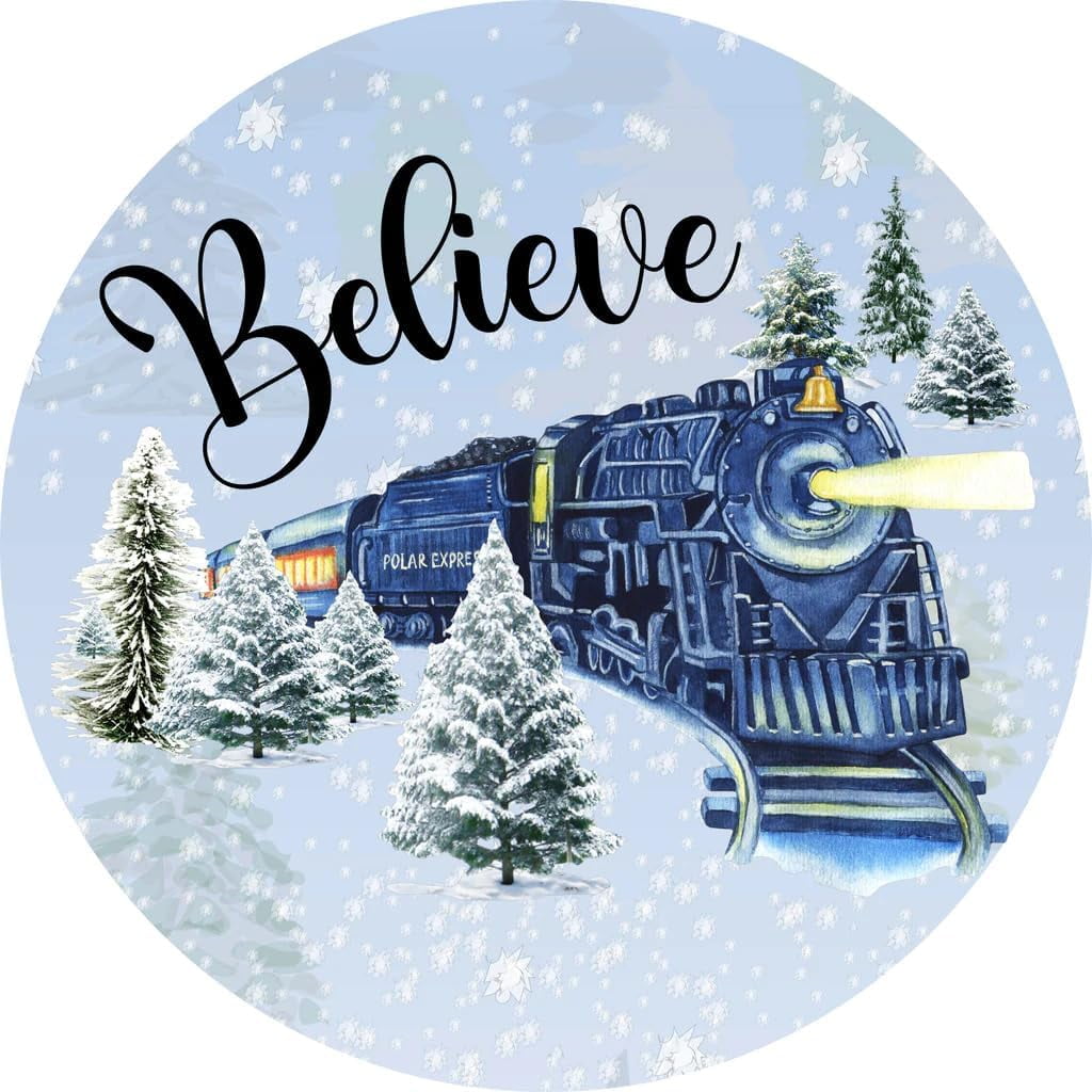 Round Metal Tin Sign Believe Train Sign, Polar Express Sign, Winter ...