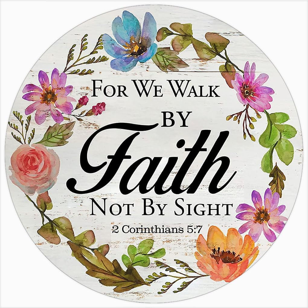 Round Metal Tin Sign Bible Verse Corinthians 57 Sign Rustic for We Walk ...
