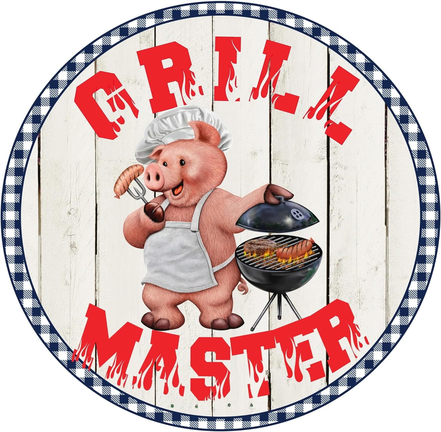 Round Metal Tin Sign Grill Master Sign, Piggy Sign, BBQ Sign, Summer ...
