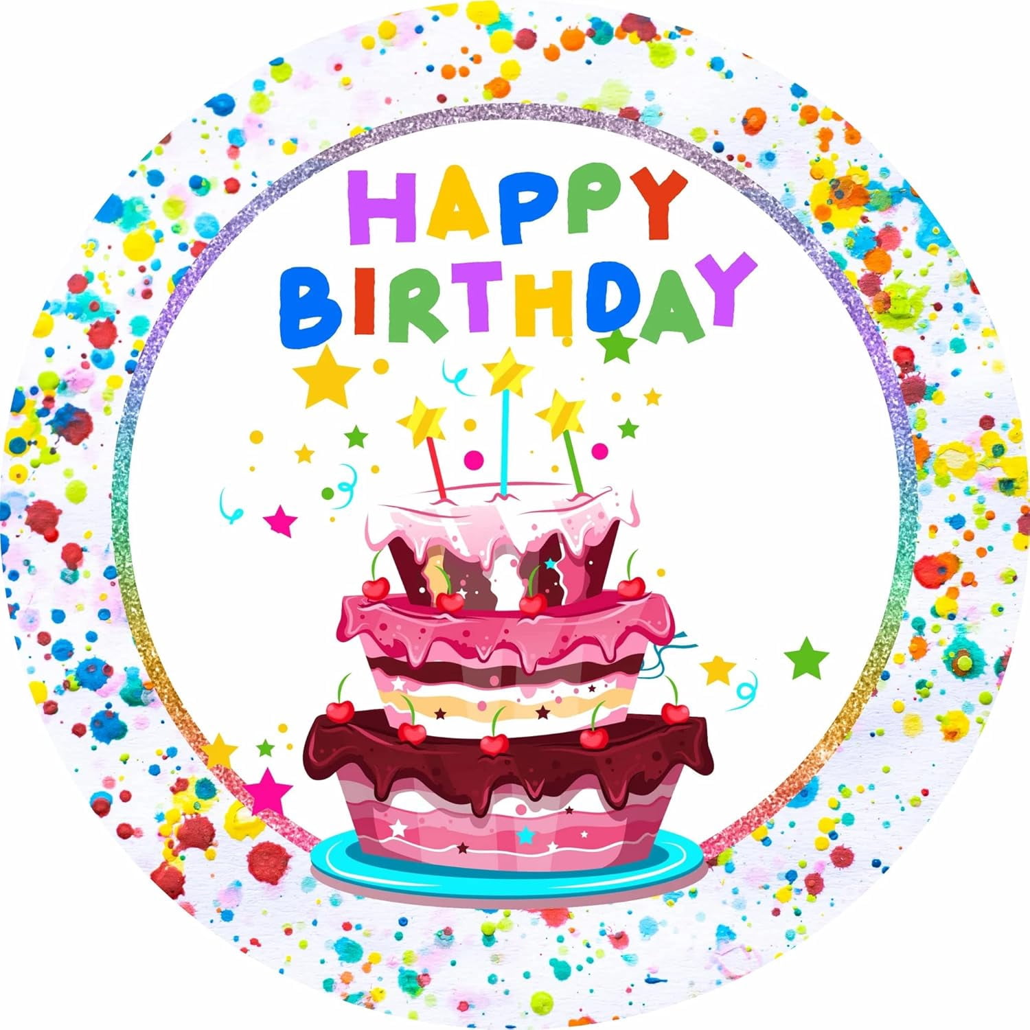 Round Metal Tin Sign Happy Cake And Confetti Round Metal Sign Rustic ...