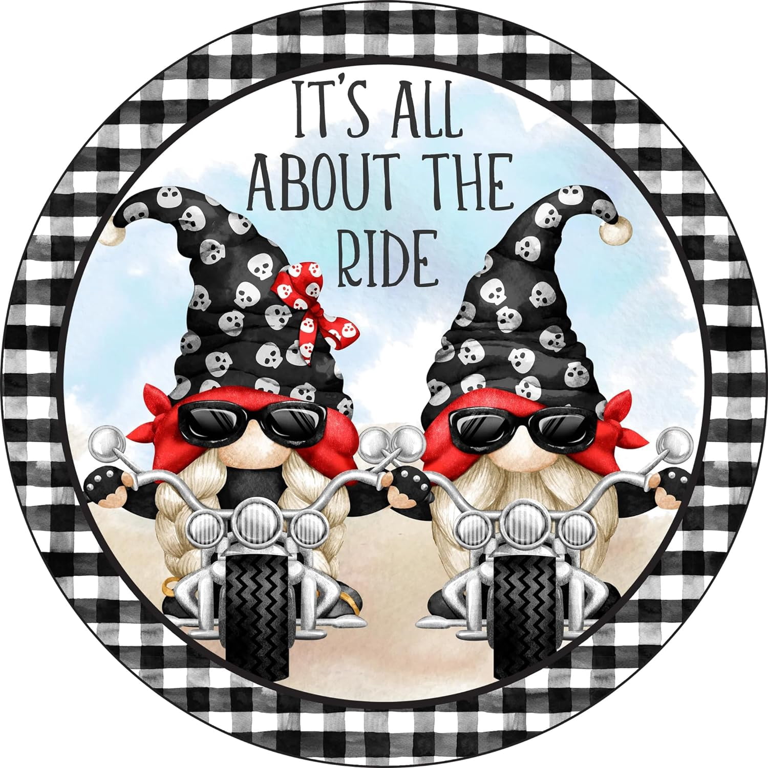 Round Metal Tin Sign It's All About The Ride Sign, Red Bandana Sign ...