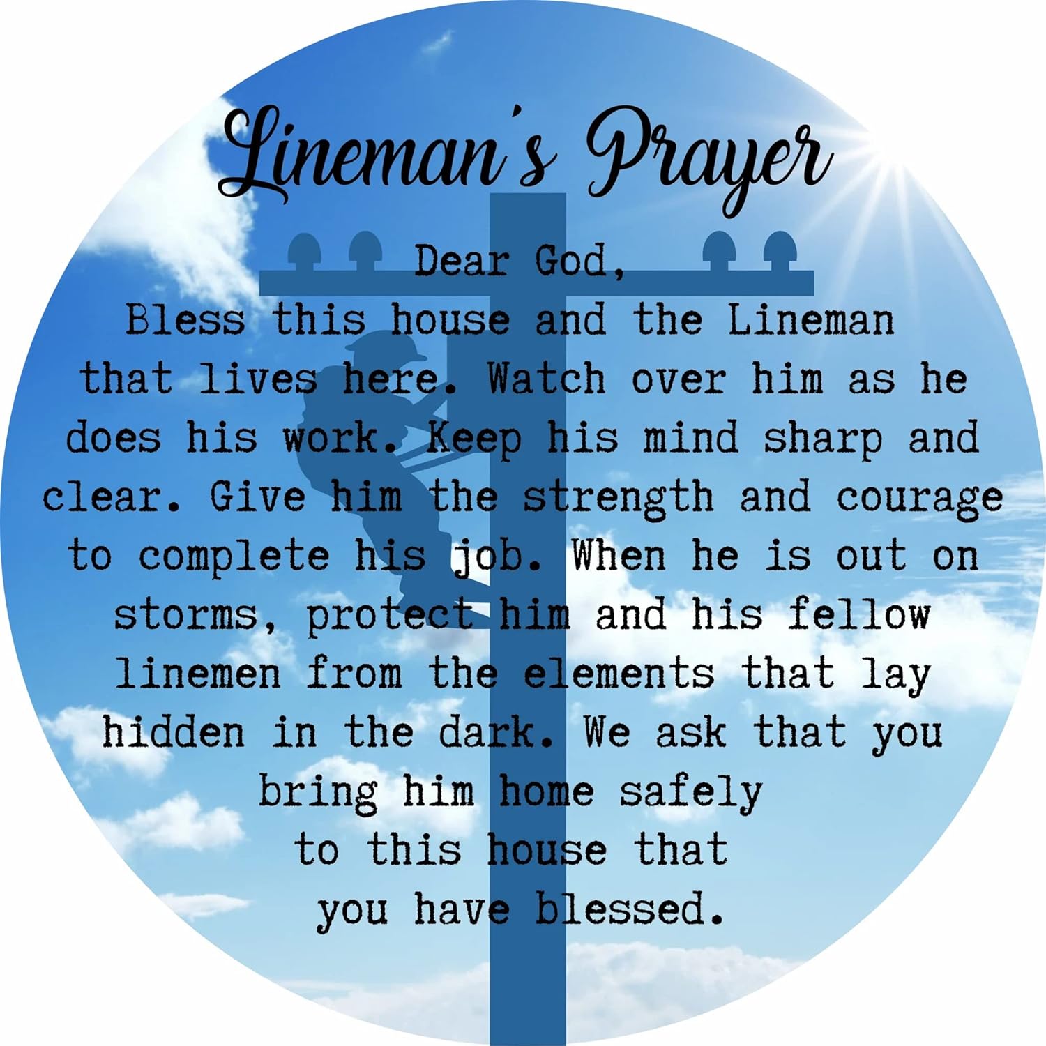Round Metal Tin Sign Linemans Prayer Round Metal Wreath Sign Rustic ...