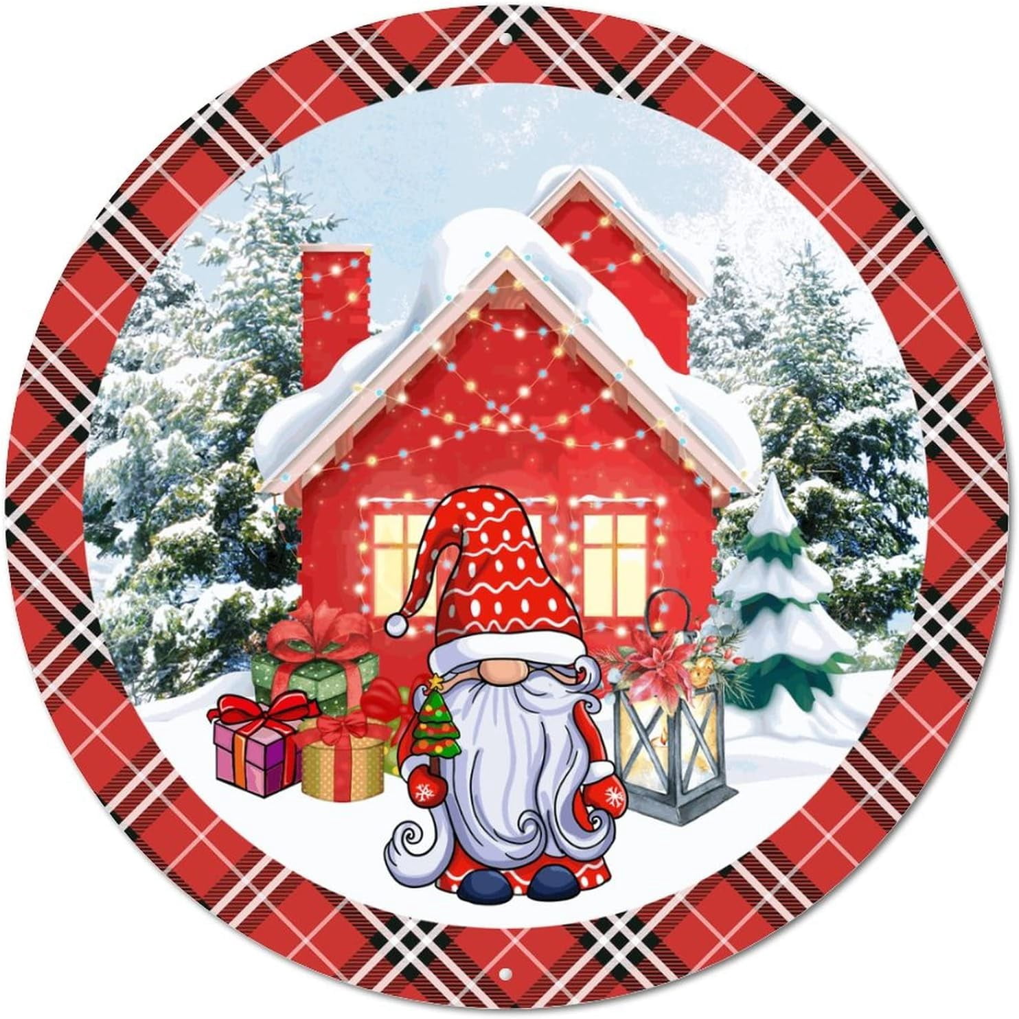 Round Metal Tin Sign Plaque Merry Christmas Gnomes And Home Classic Bar ...