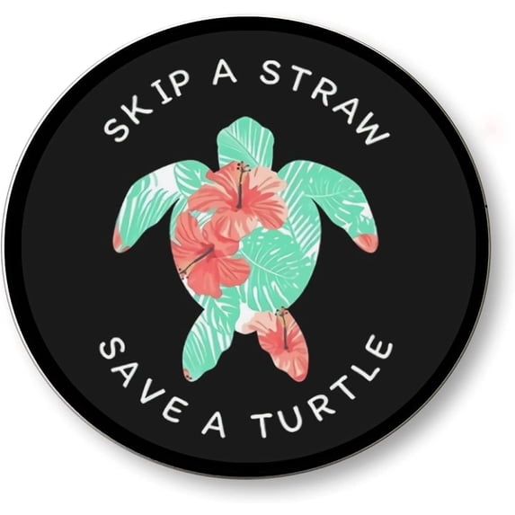 Round Metal Tin Sign Plaque - Skip A Straw Save A Turtle Flower Vintage ...
